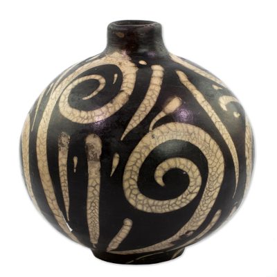Hand Made Decorative Burnish Ceramic Vase from Honduras - Serpentine Loops | NOVICA