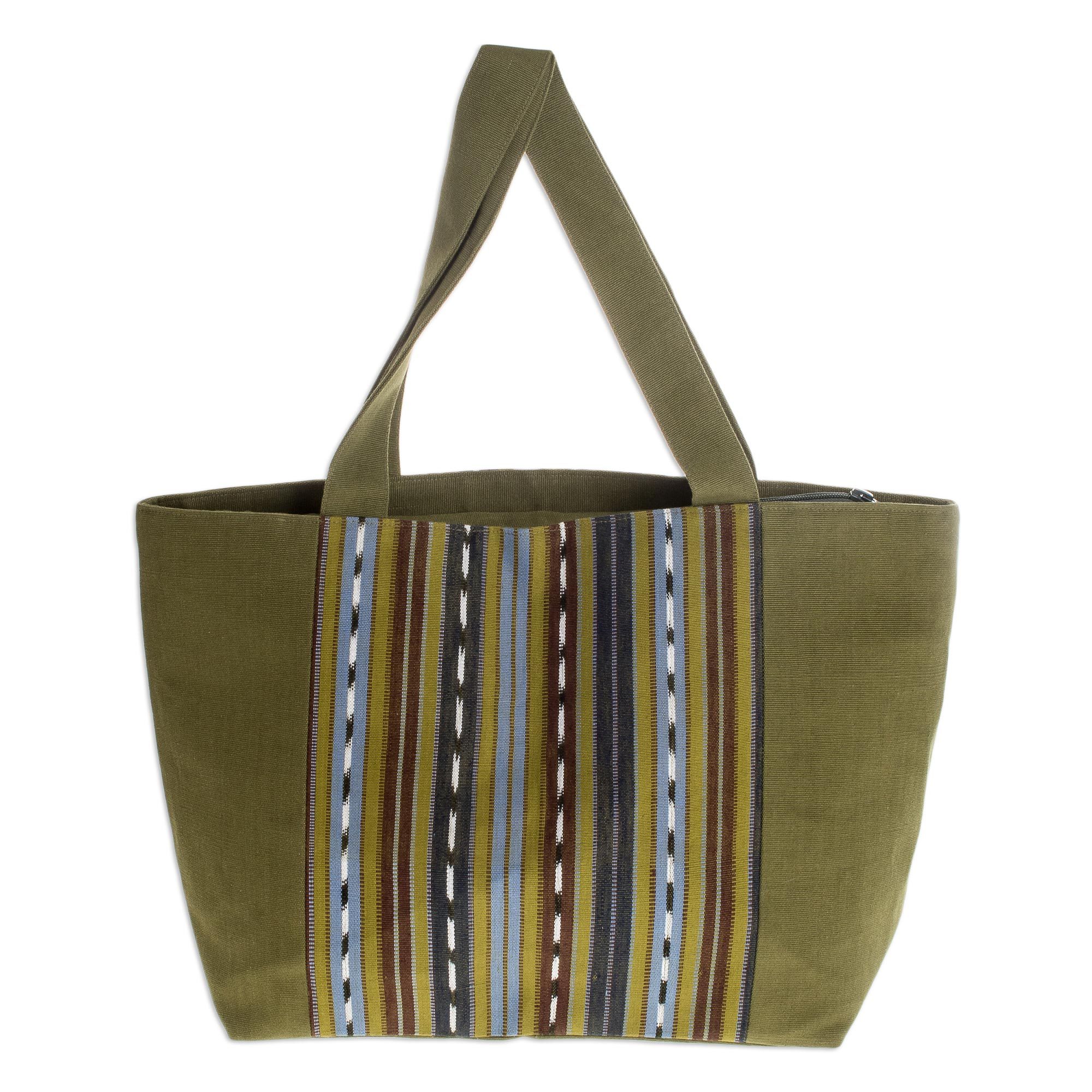 UNICEF Market | Green Striped Cotton Tote Bag Handwoven in Guatemala ...