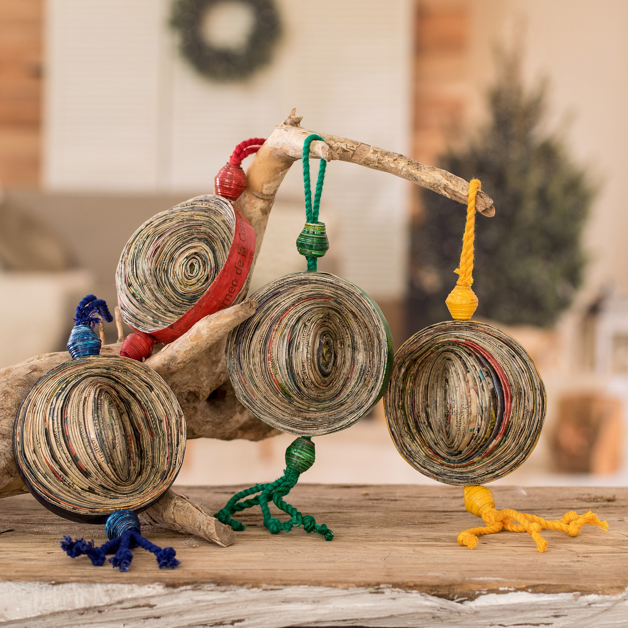 Recycled paper ornaments (Set of 4) - Dancing Cosmos | NOVICA