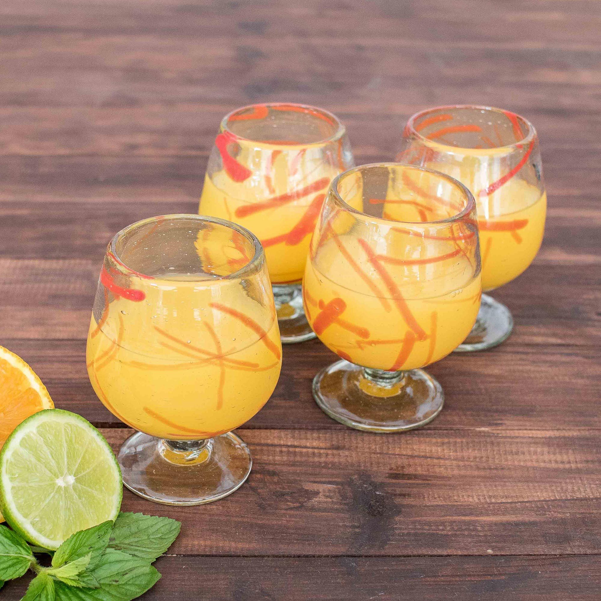 Handblown Recycled Glass Cocktail Goblets (Set of 4) - Sunset Wind | NOVICA