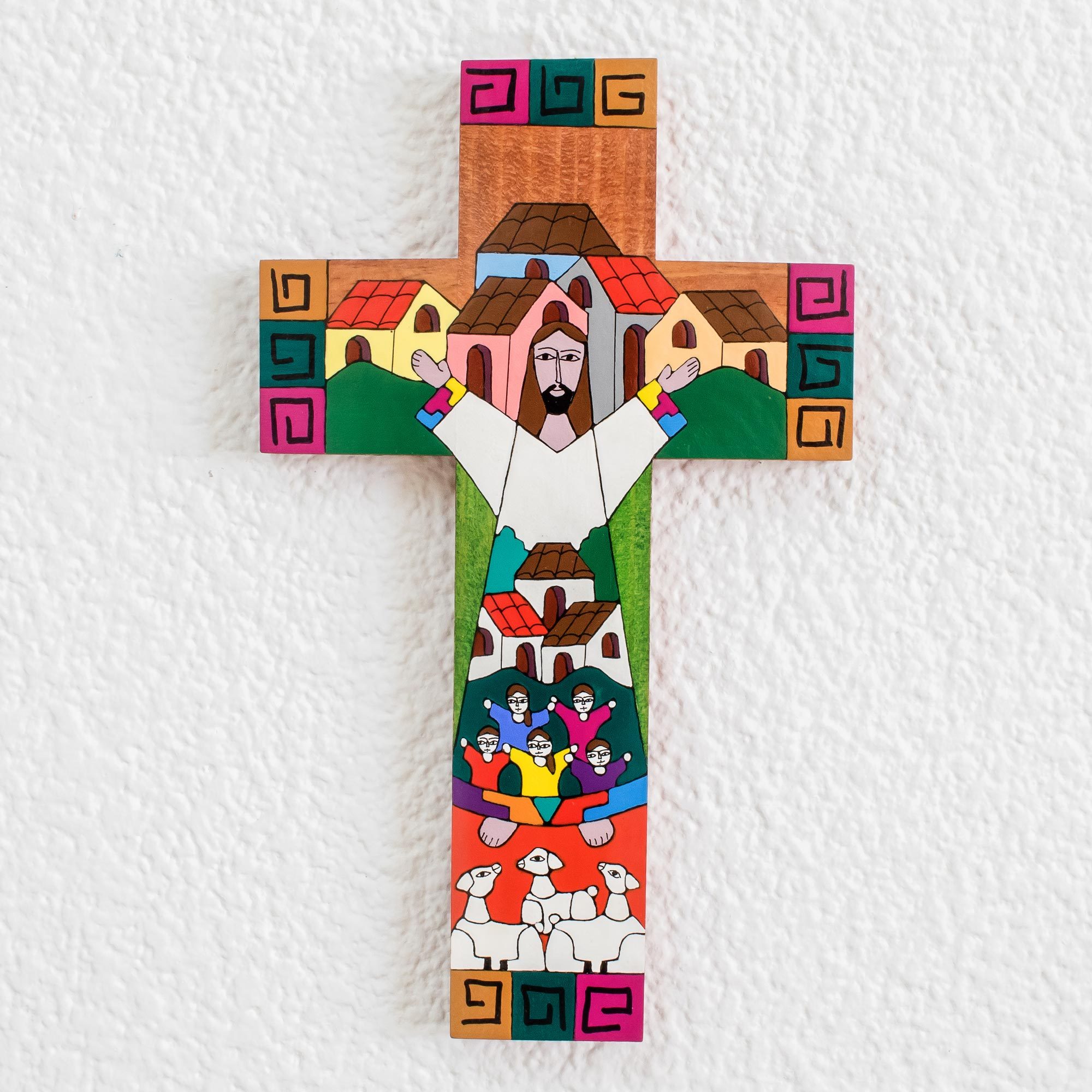 Handmade Guatemalan Religious Wood Cross - Community of Love | NOVICA