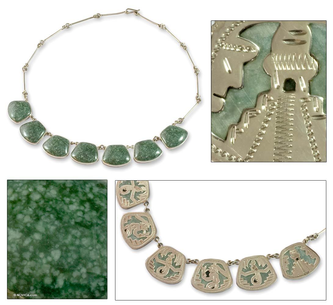 Handcrafted Sterling Silver Jade Necklace - Maya Legends in Light Green ...