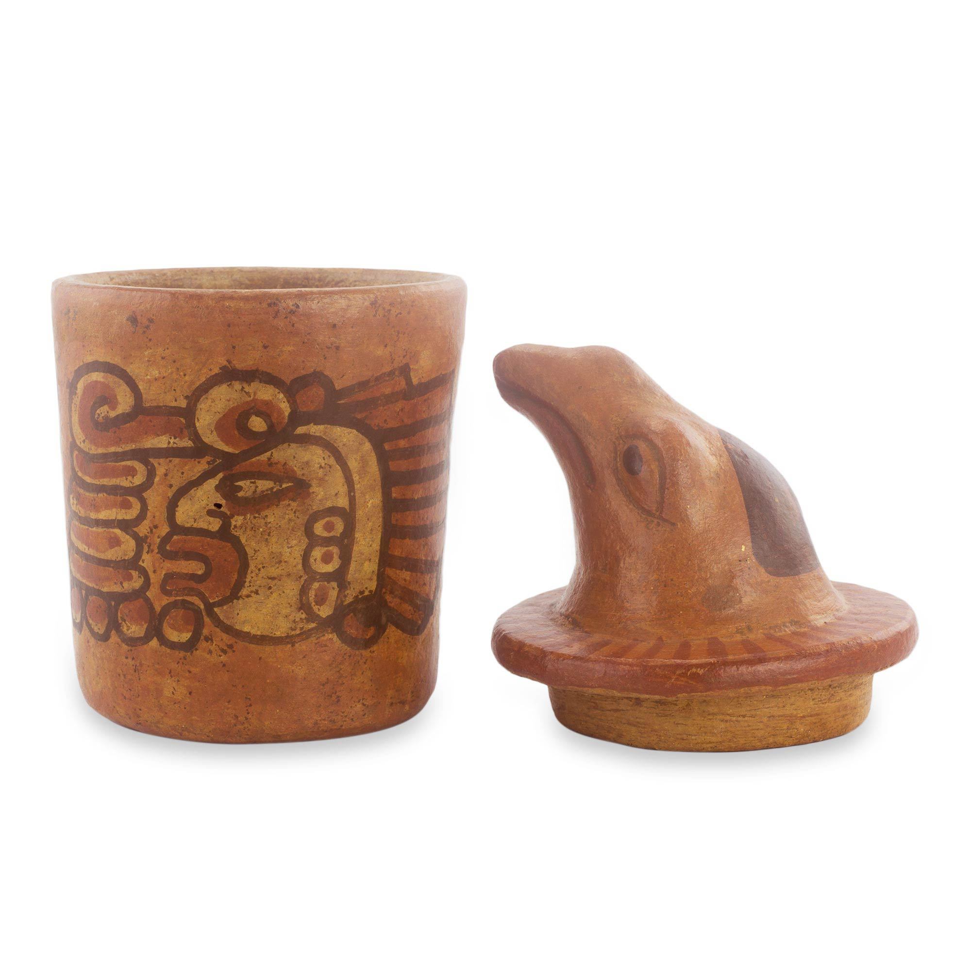 Antiqued Ceramic Jar Maya Art - Pibil Falcon | NOVICA