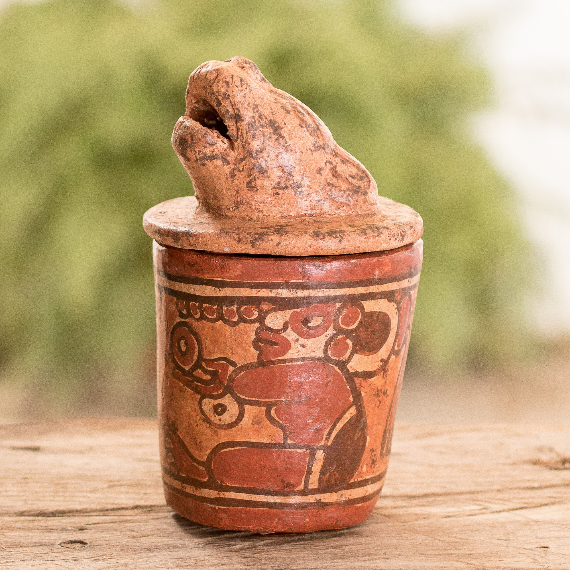 Handcrafted Antiqued Ceramic Jar Maya Art - Pibil Jaguar | NOVICA