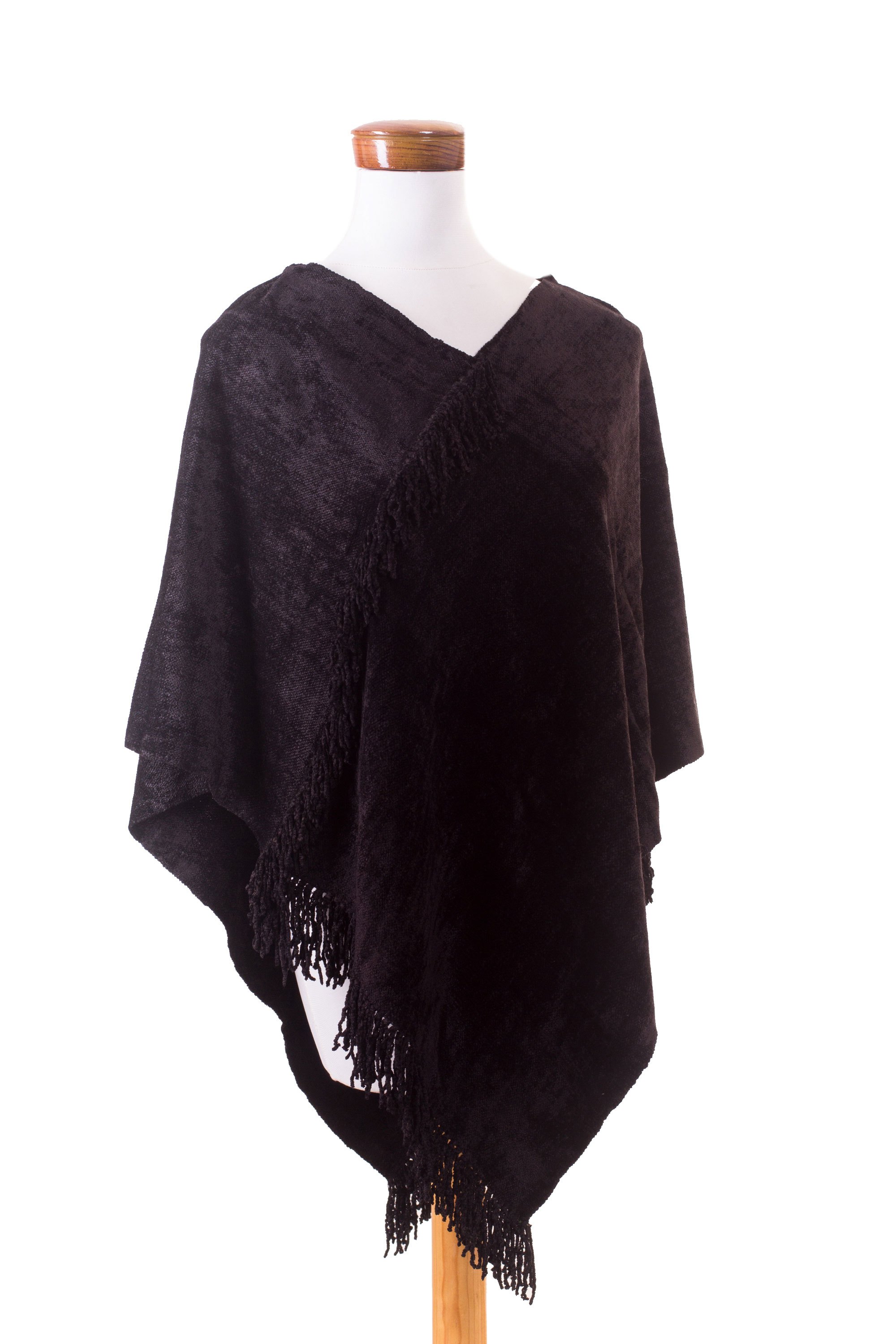 Black Handcrafted Cotton Blend Poncho - Magical Night | NOVICA