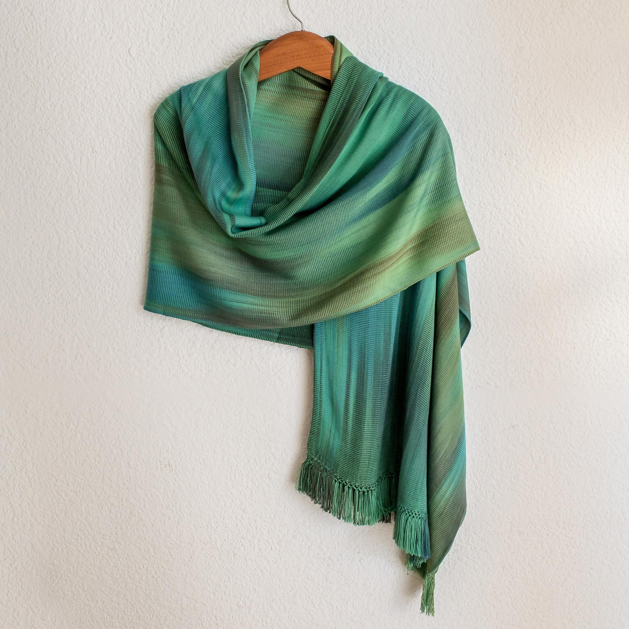 UNICEF Market | Green and Turquoise Hand Woven Rayon Shawl - Peaceful