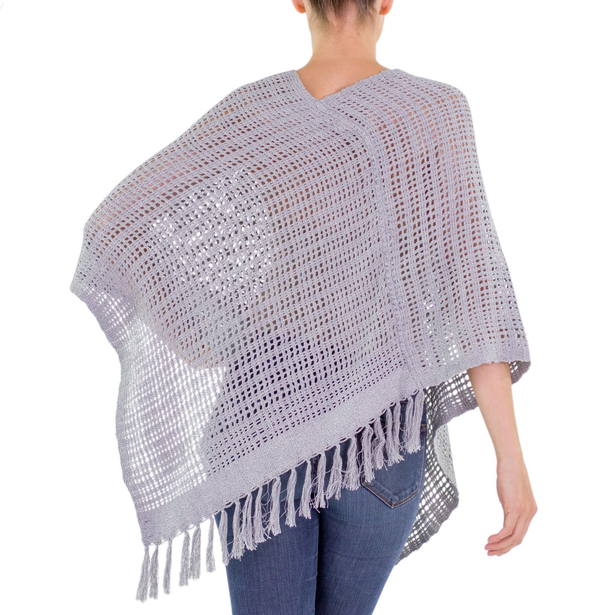 UNICEF Market | Natural and Upcycled Cotton Grey Poncho Woven By Hand ...