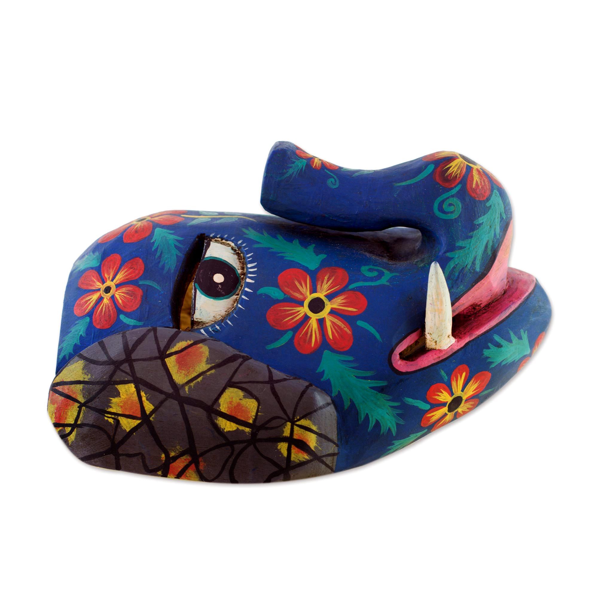 Guatemalan Hand Carved Floral Design Wood Mammoth Mask - Central ...