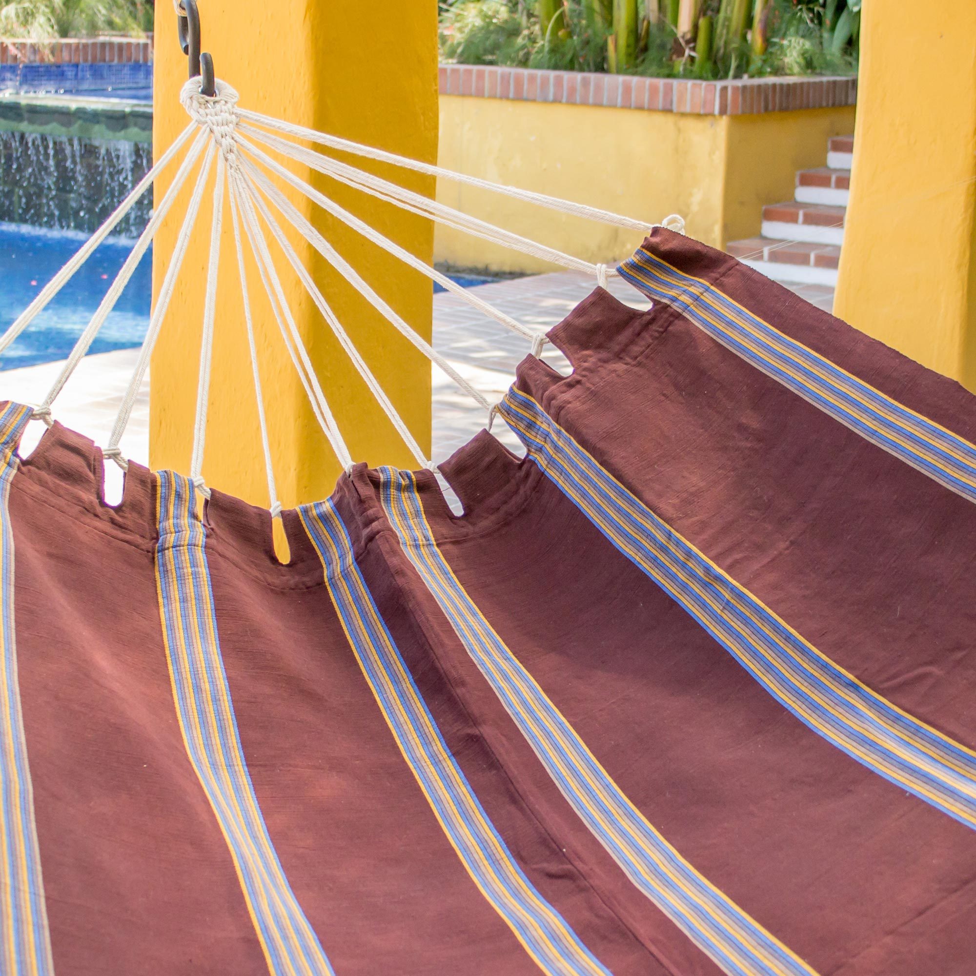 Handwoven Brown Striped Single Cotton Hammock - Coffee Break | NOVICA