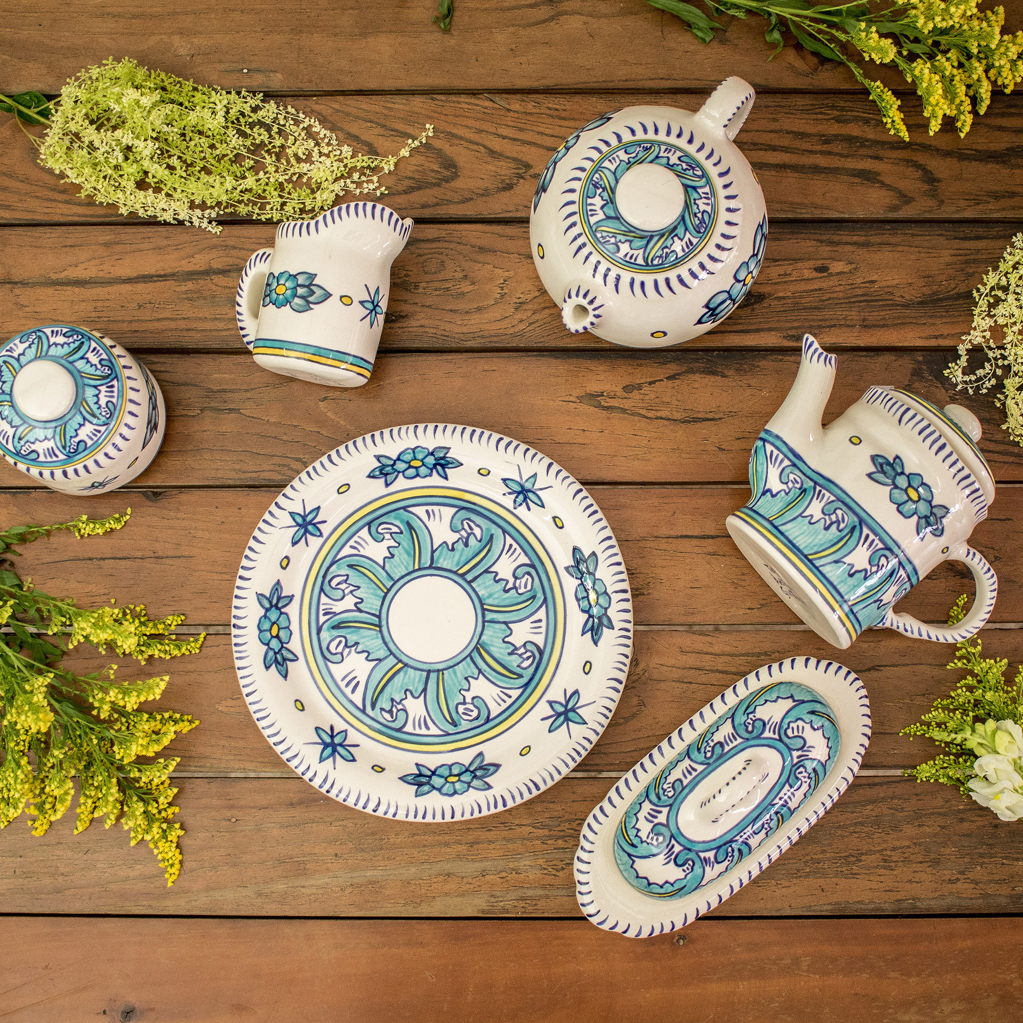 Ceramic Artisan Crafted White and Turquoise Teapot - Quehueche | NOVICA