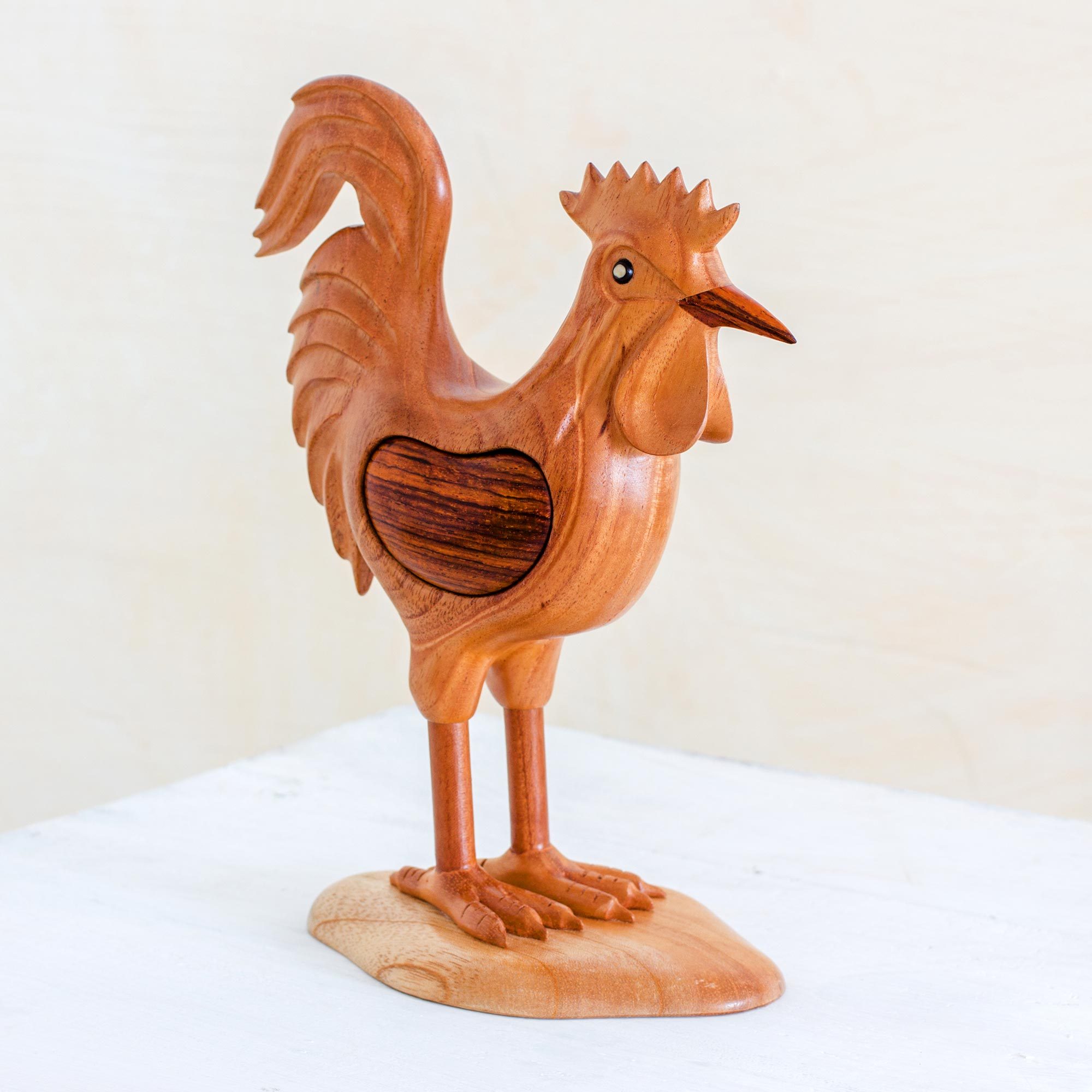 Hand Carved Wood Box Rooster Shape from Guatemala - Early Rooster | NOVICA