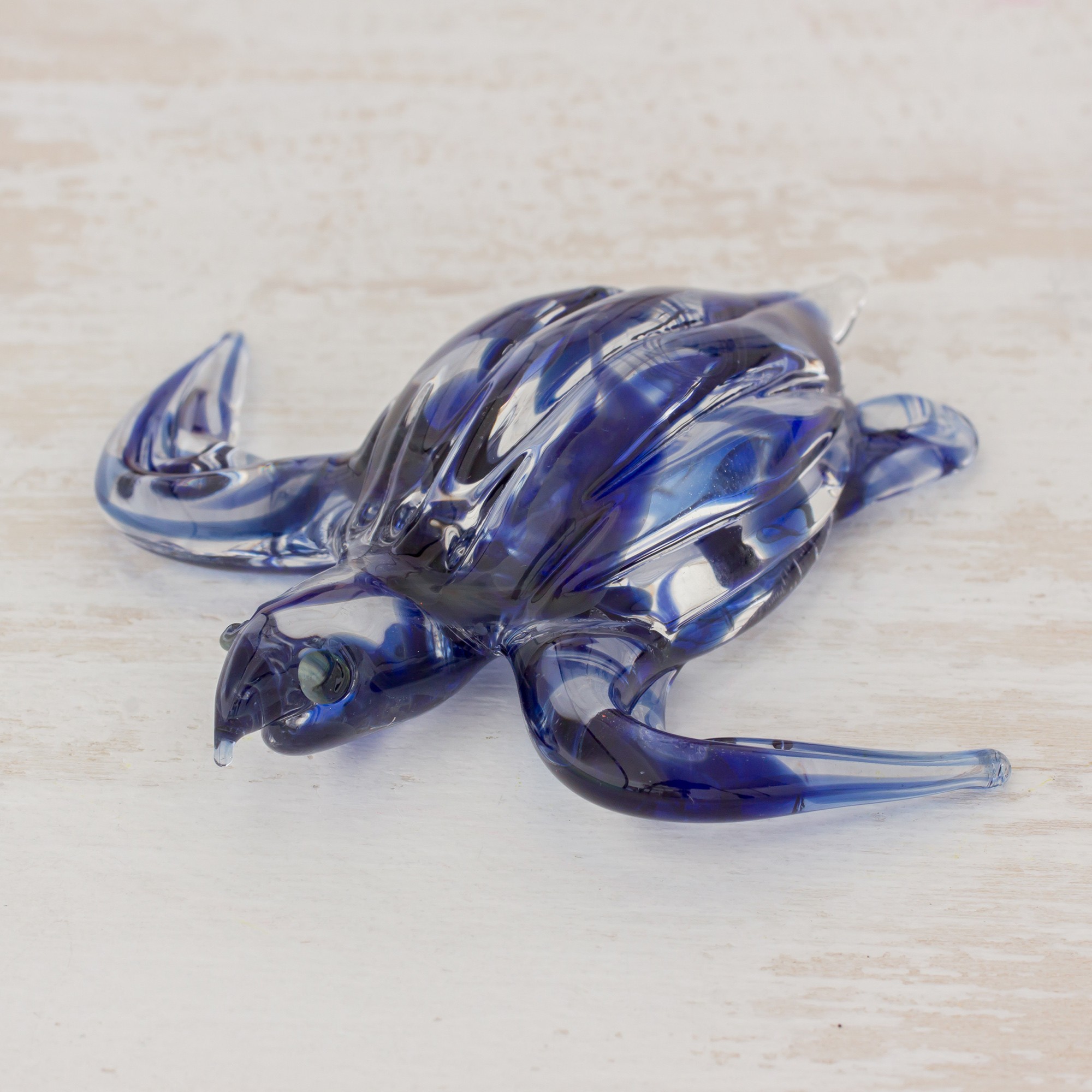 Handcrafted Blue Sea Turtle Art Glass Figurine - Marine Turtle in Blue ...