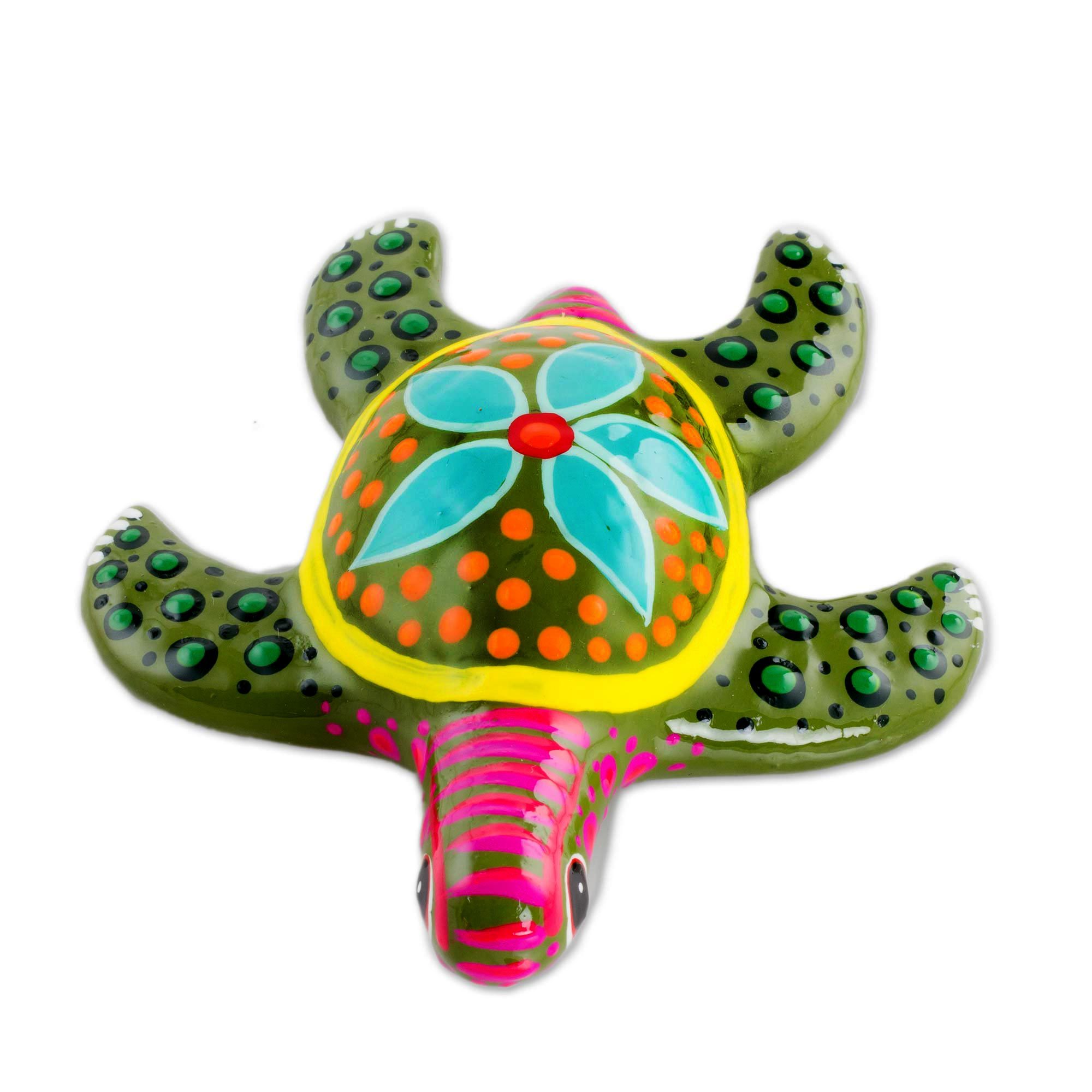 Multicolor Hand-Painted Ceramic Sea Turtle Figurine - Sea Beauty | NOVICA