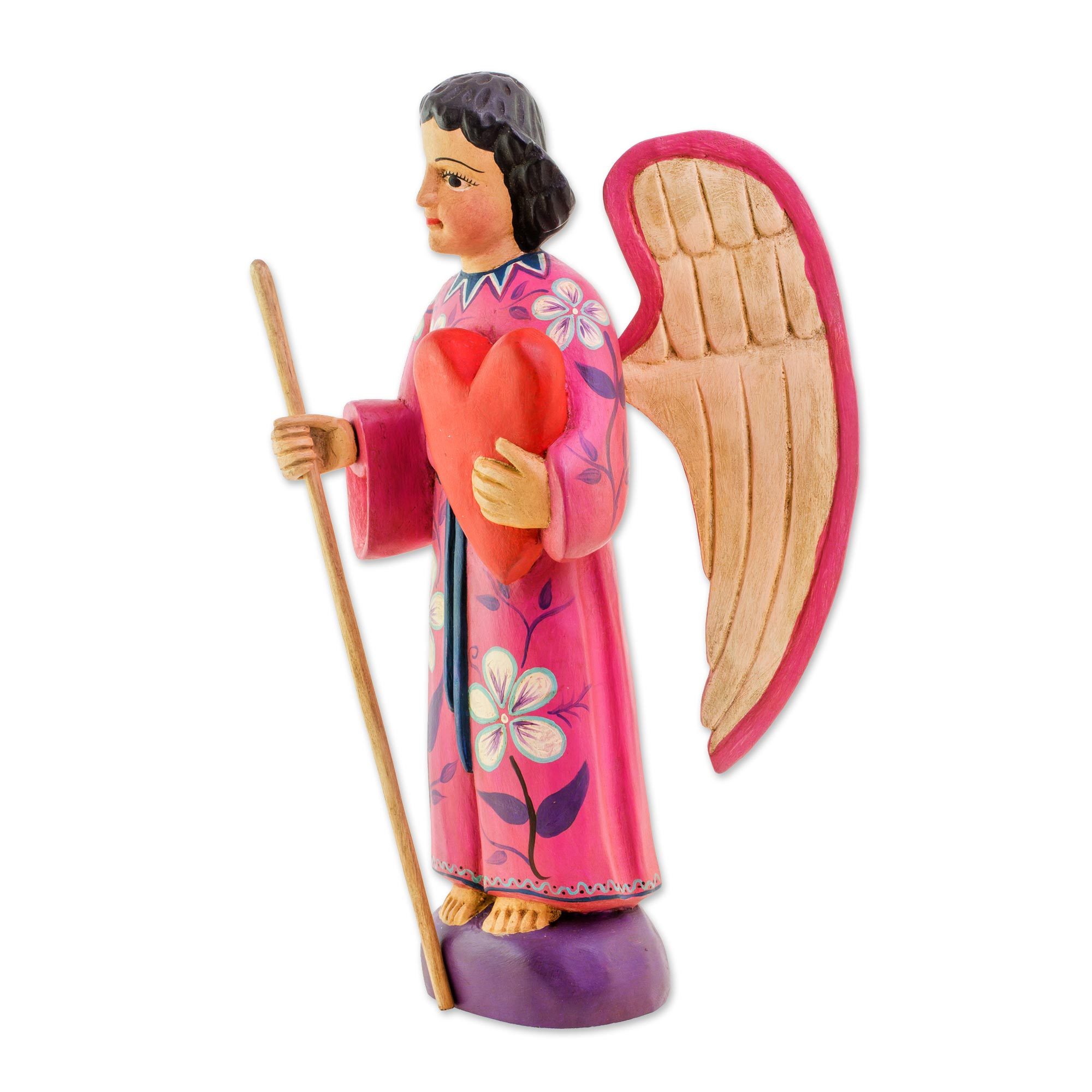 Hand-Painted Wood Loving Angel Sculpture from Guatemala - Loving Angel ...