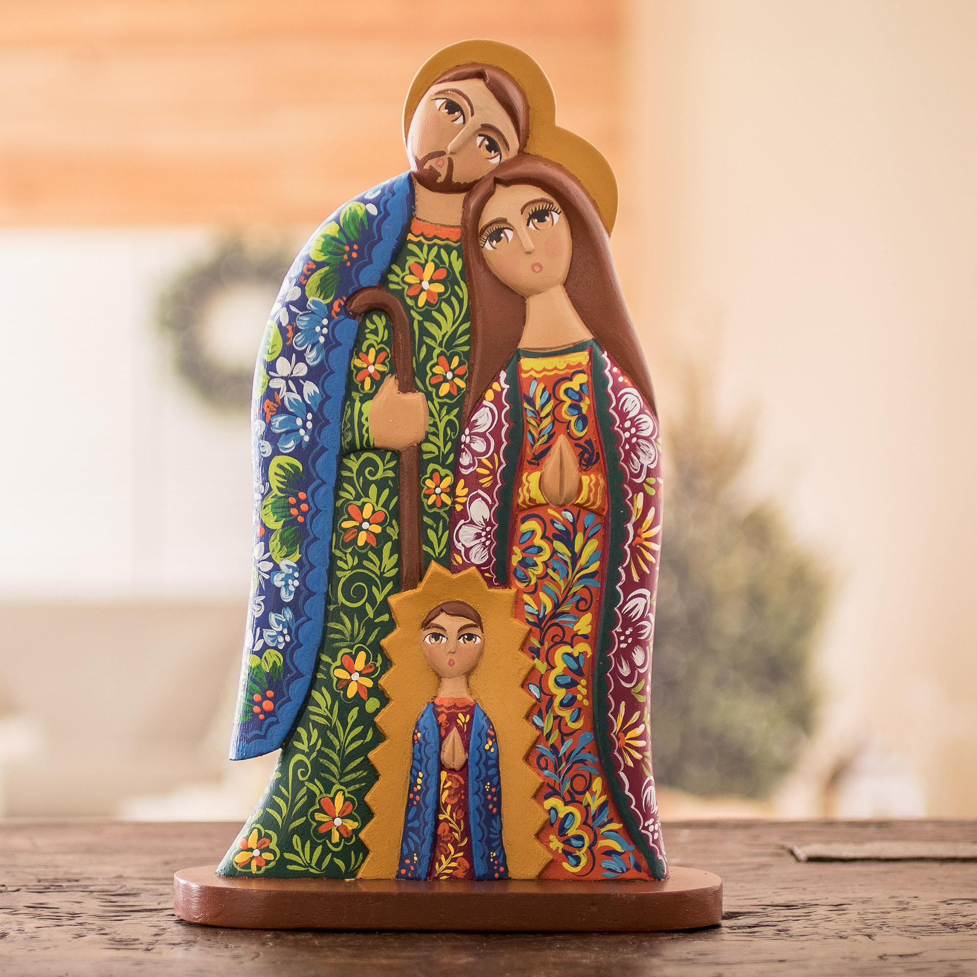 Handcrafted Colorful Floral Wood Nativity Scene Statuette - Hope in ...