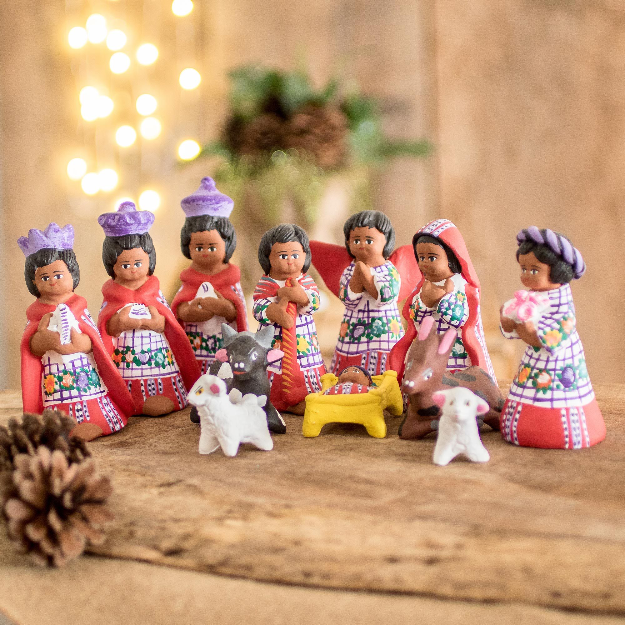 Hand-Painted Cultural Ceramic Nativity Scene from Guatemala - Santiago ...