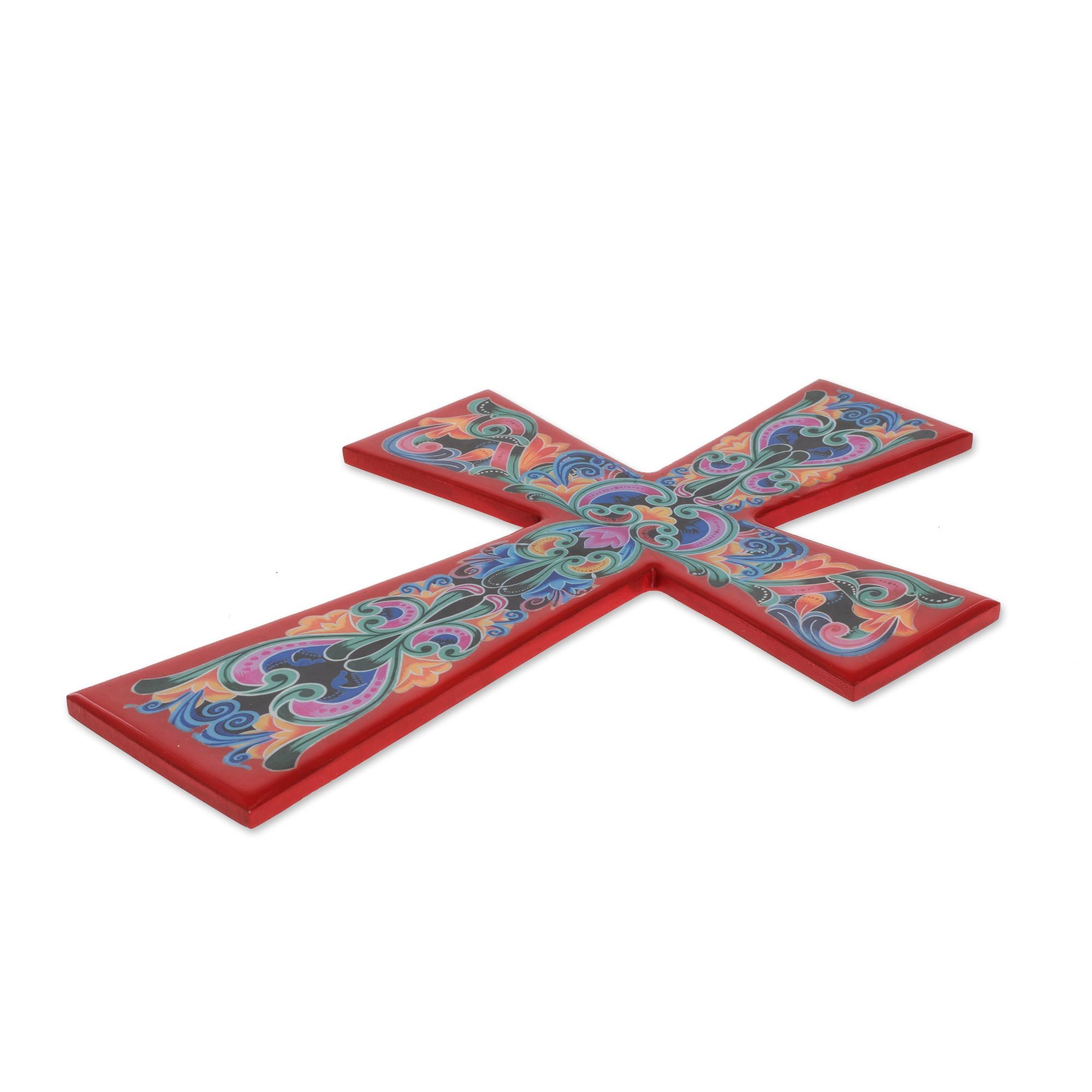 UNICEF Market | Decoupage Wood Wall Cross with Red Accents ...