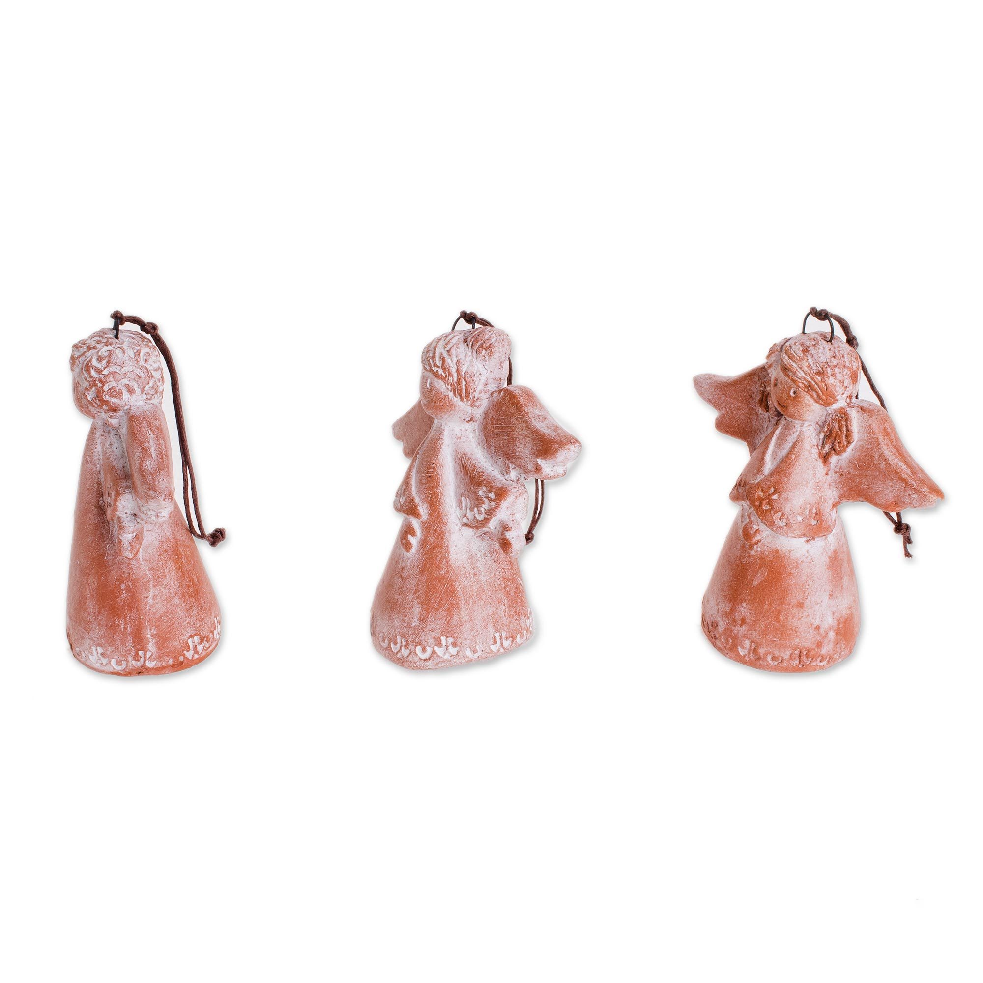 Whitewashed Ceramic Angel Ornaments (Set of 3) - Three Brown Angels ...
