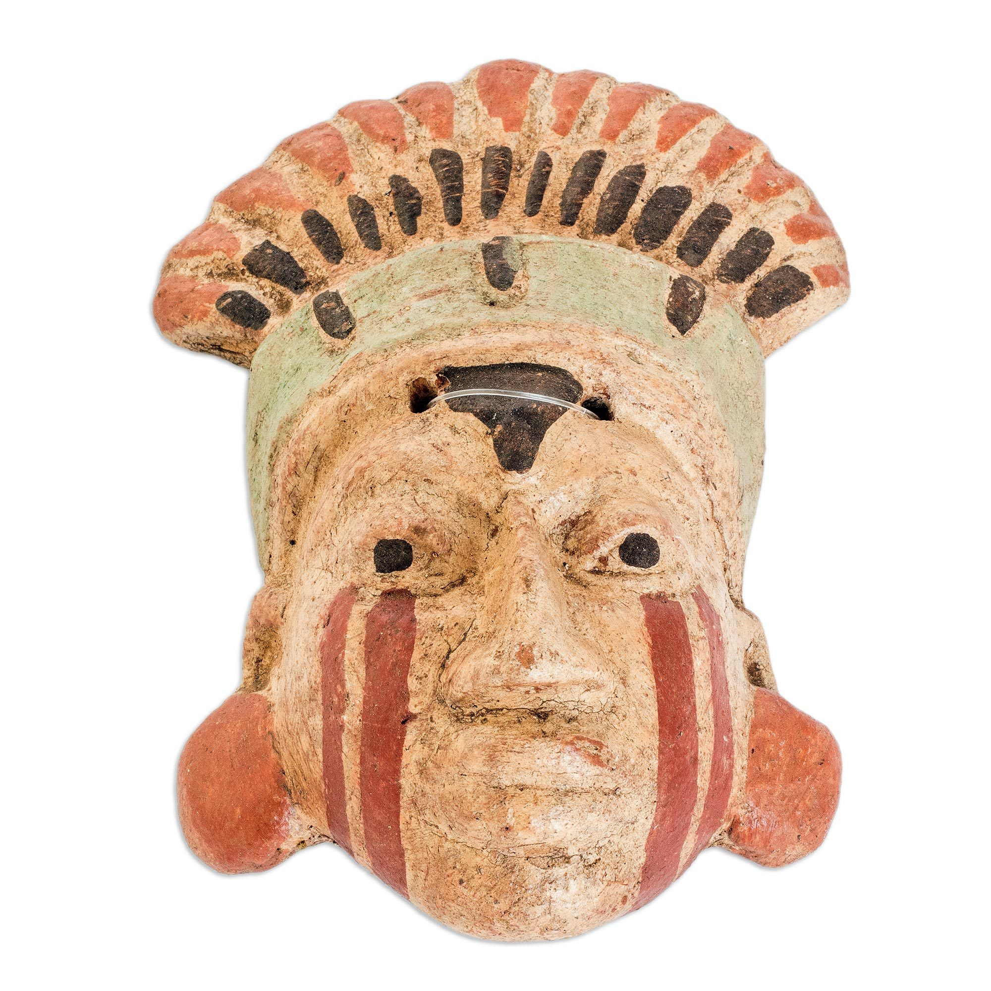 Ceramic Mask of a Mayan King from El Salvador - Mayan Royalty | NOVICA
