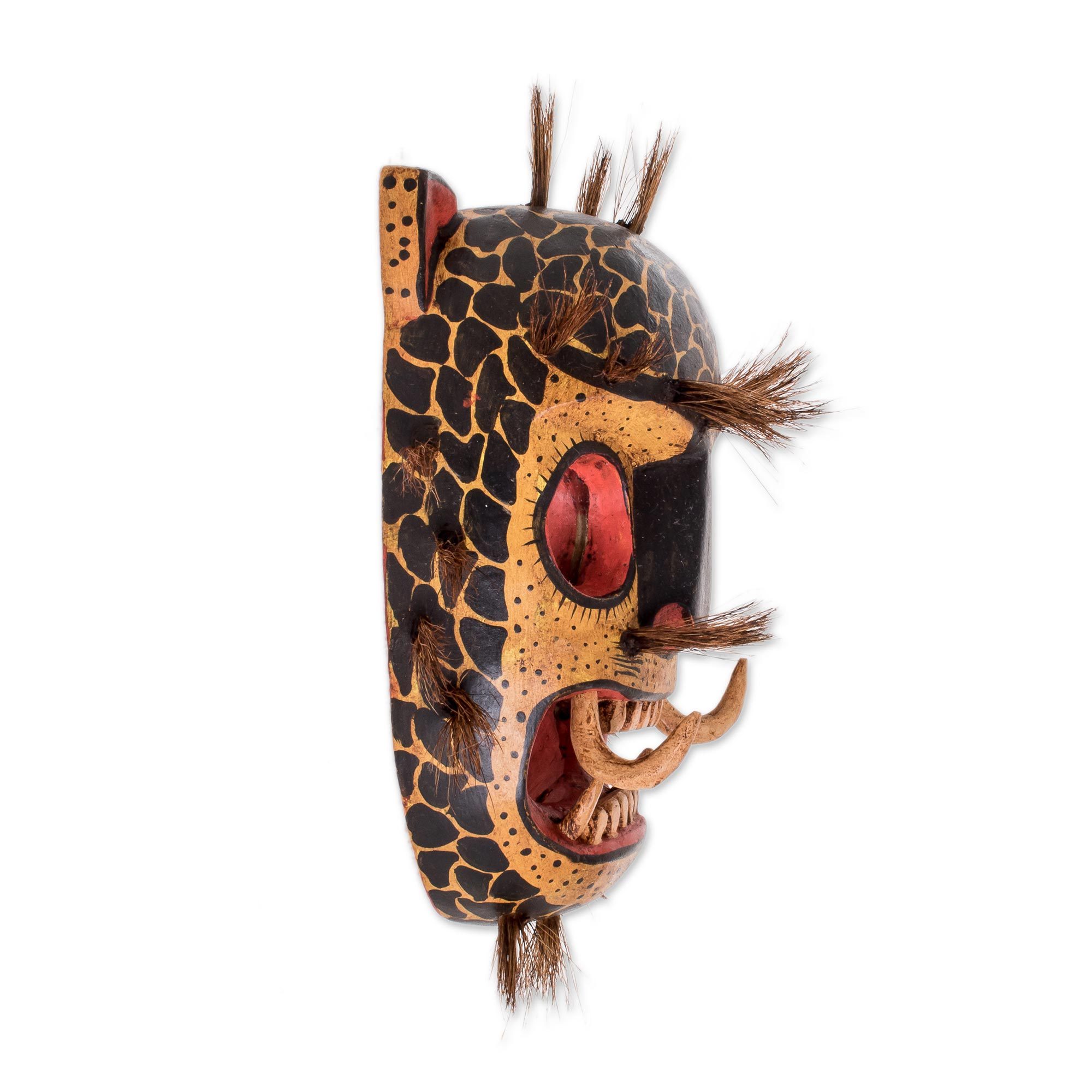 Hand-Carved Rustic Wood Jaguar Mask from Guatemala - Jaguar | NOVICA