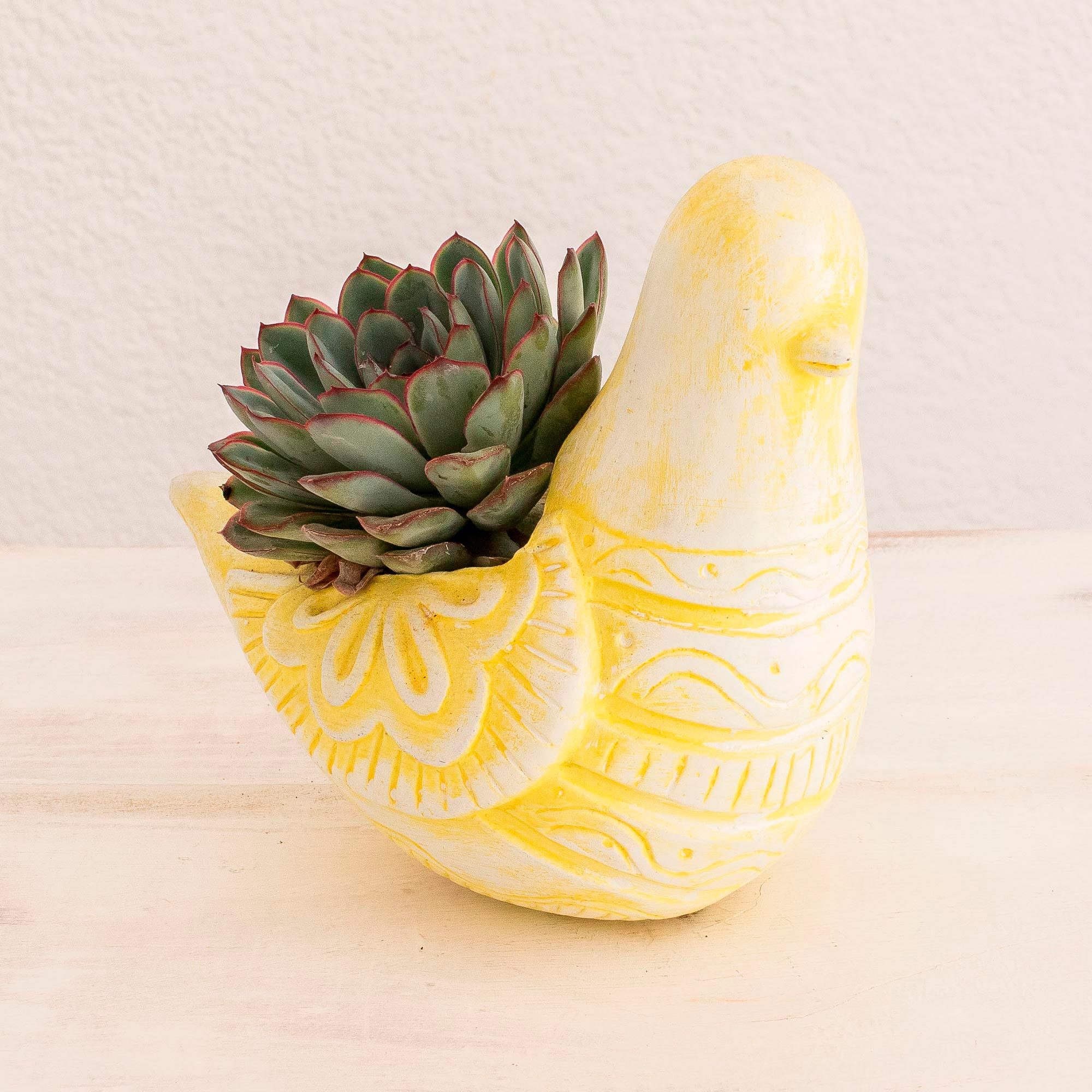 Yellow Ceramic Canary Flower Pot from El Salvador - Tropical Canary ...