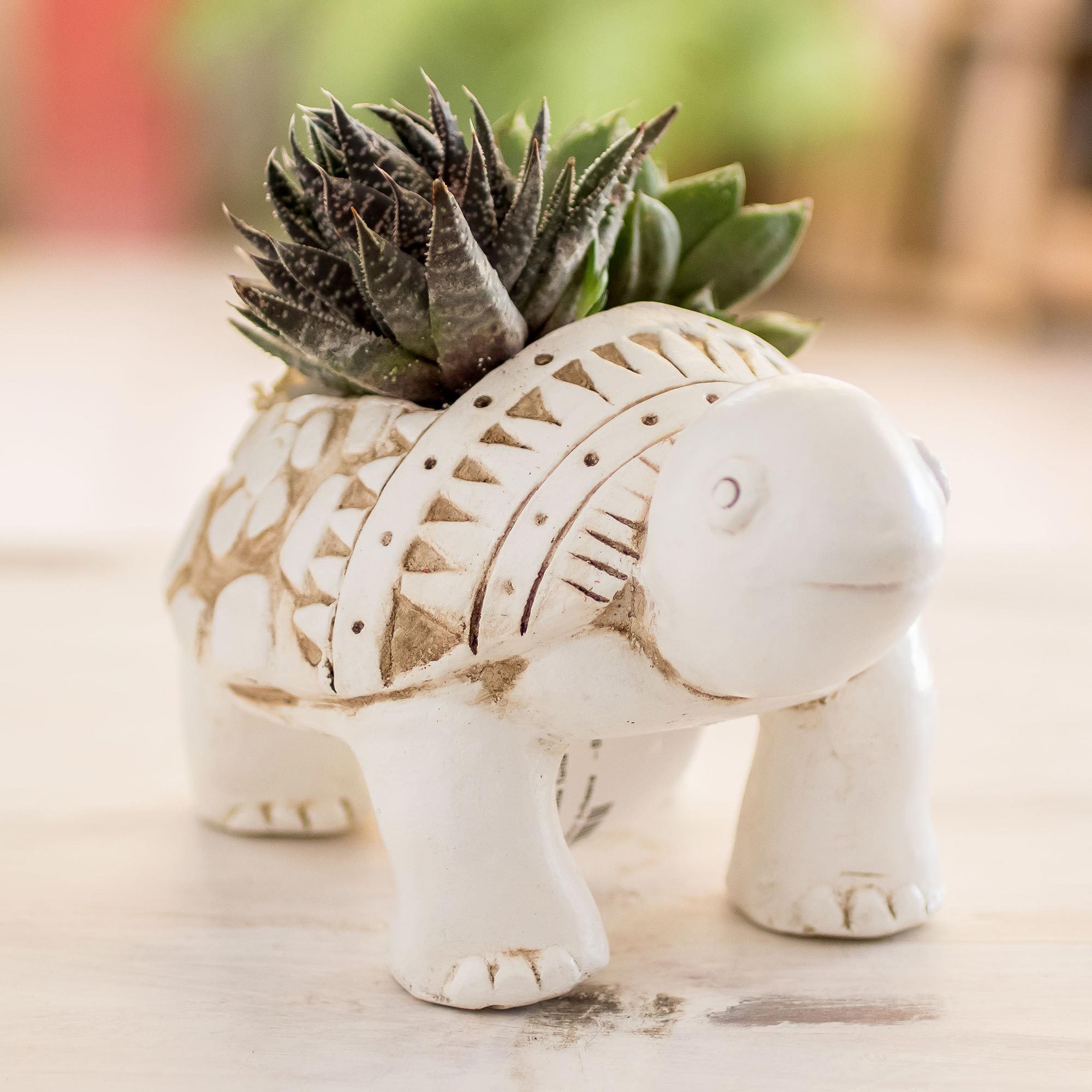 Handcrafted Ceramic Turtle Flower Pot from El Salvador - Cheerful ...