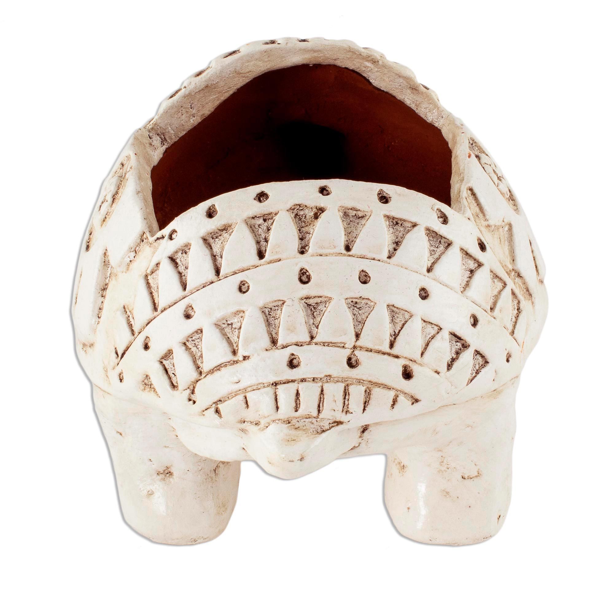 Busy White Ceramic Turtle Flower Pot from El Salvador - Busy White ...
