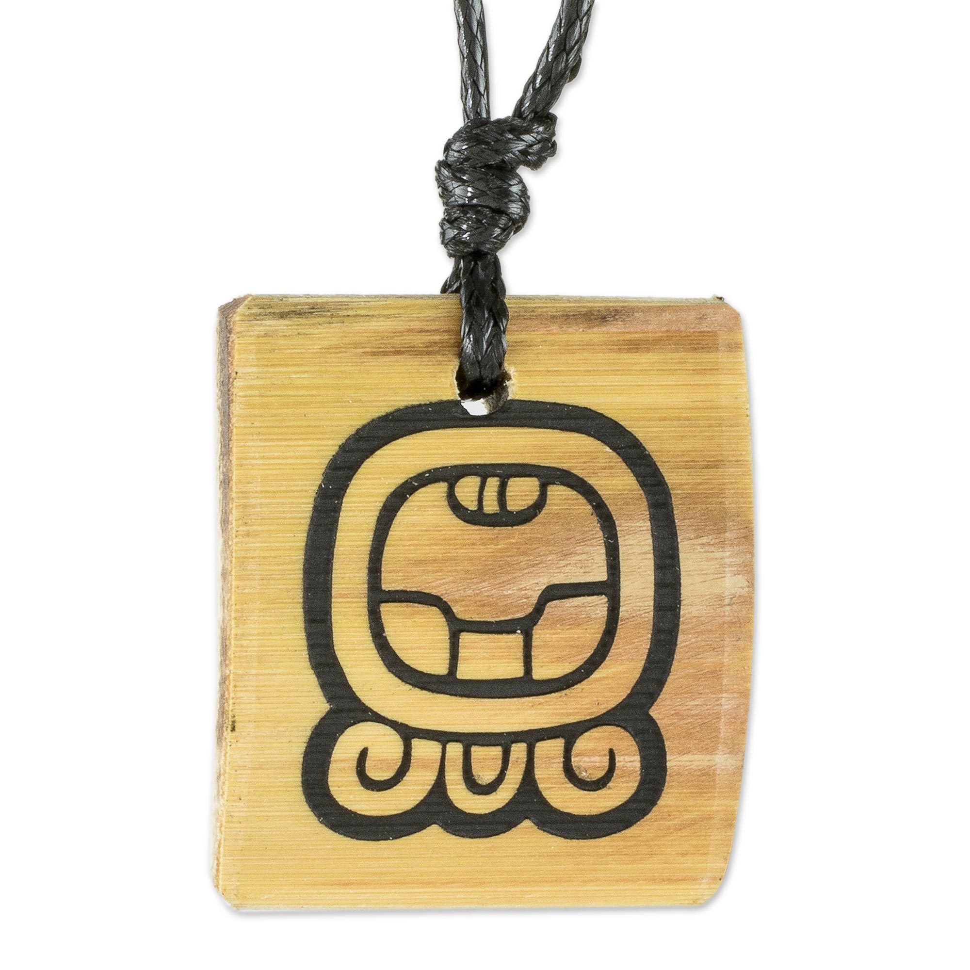Bamboo Pendant Necklace with the Mayan Fire Spirit Glyph - Mayan Fire ...