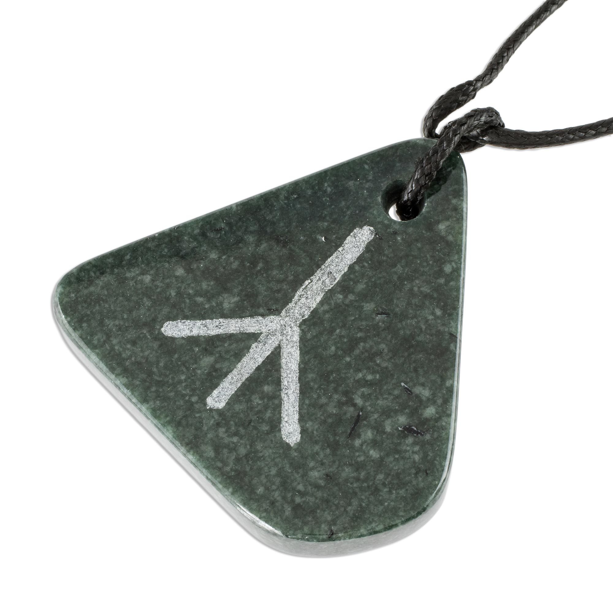 Dark Green Jade Calc Rune Pendant Necklace - Rune Calc | NOVICA