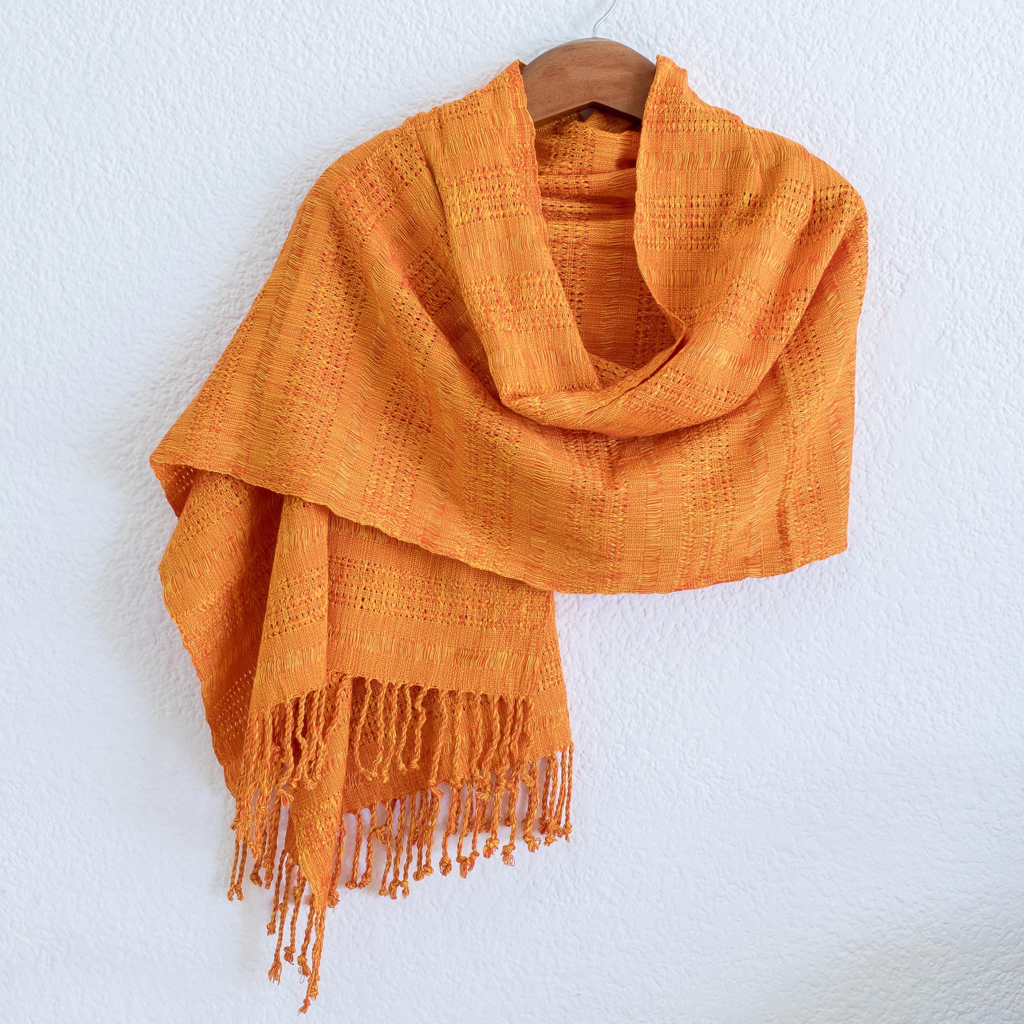 UNICEF Market | Guatemala Backstrap Handwoven Yellow-Orange Rayon Shawl ...