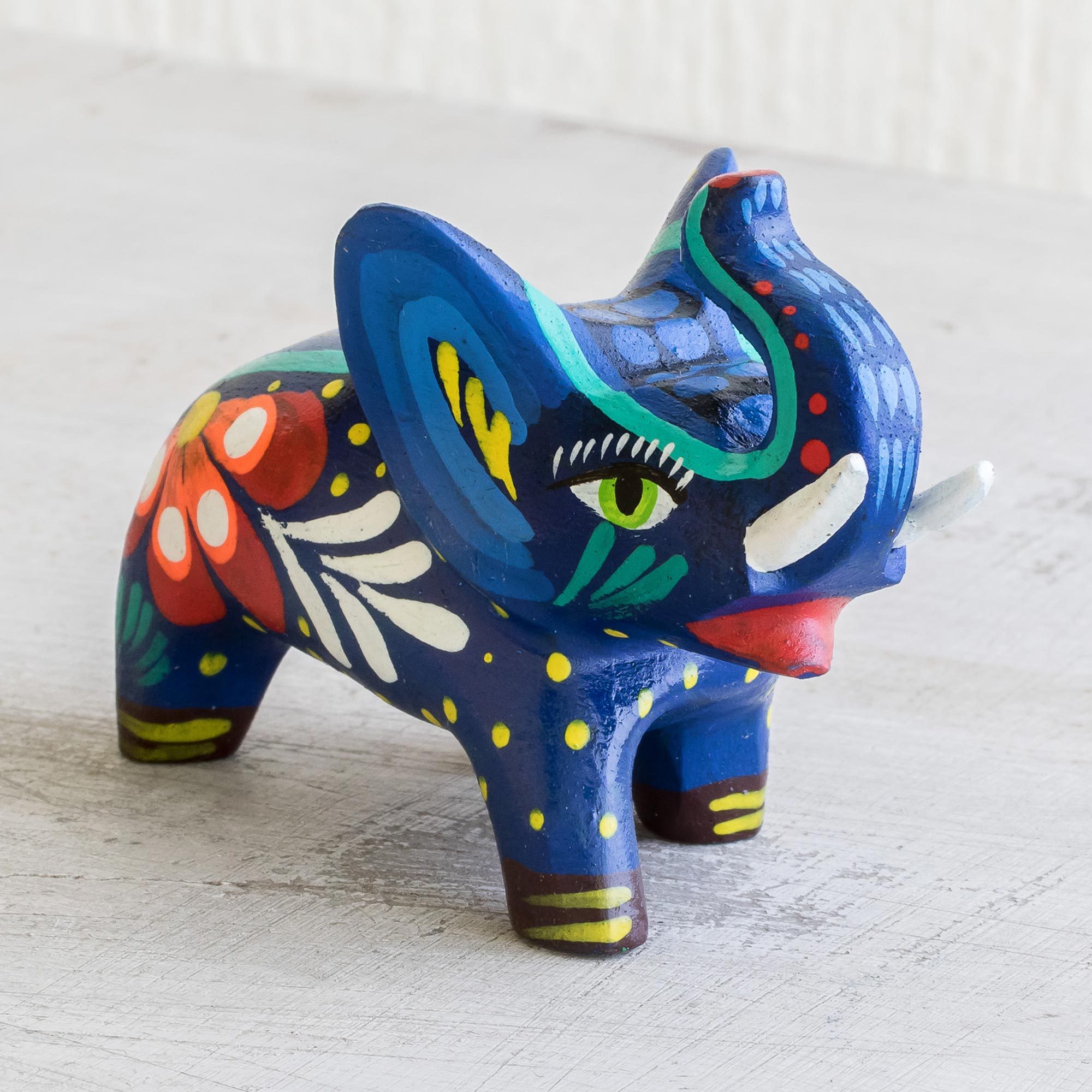 Small Wood Hand Painted Elephant Figurine - Unstoppable Force | NOVICA