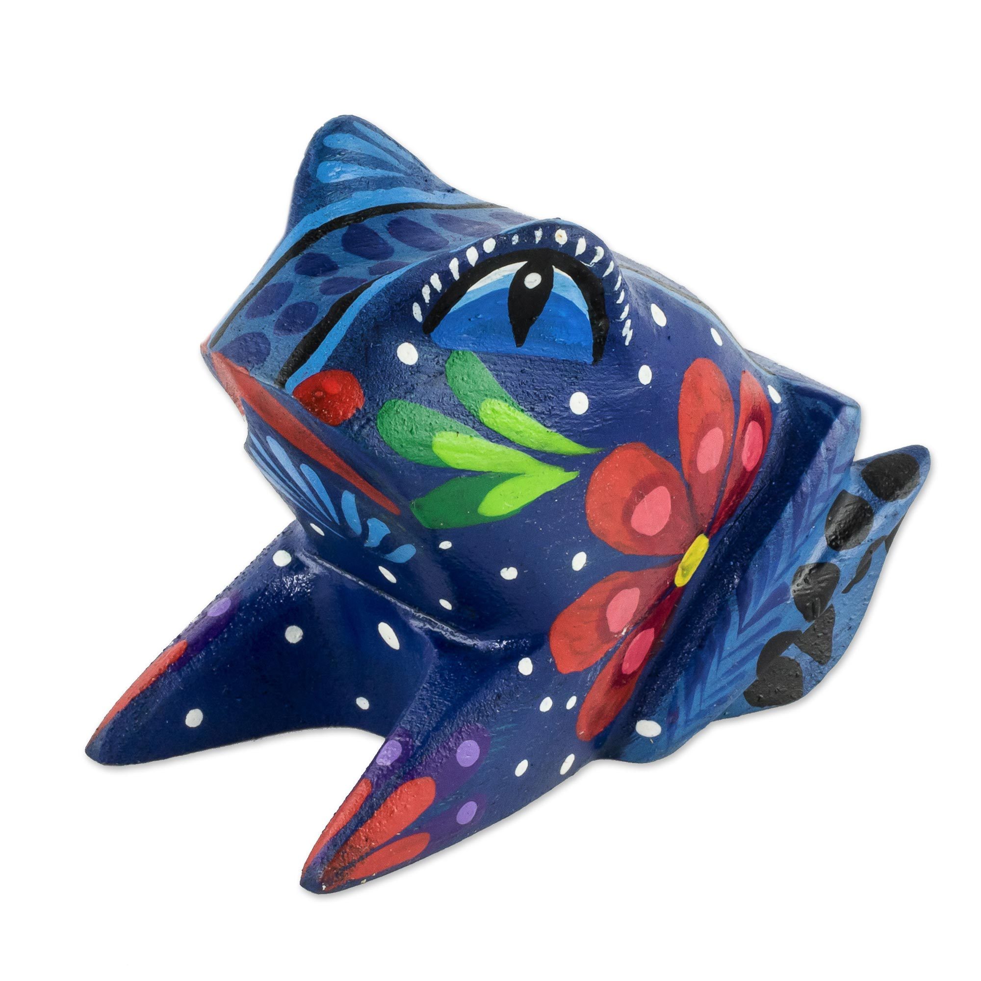 Hand Painted Blue Frog Wood Figurine - Blue Frog | NOVICA
