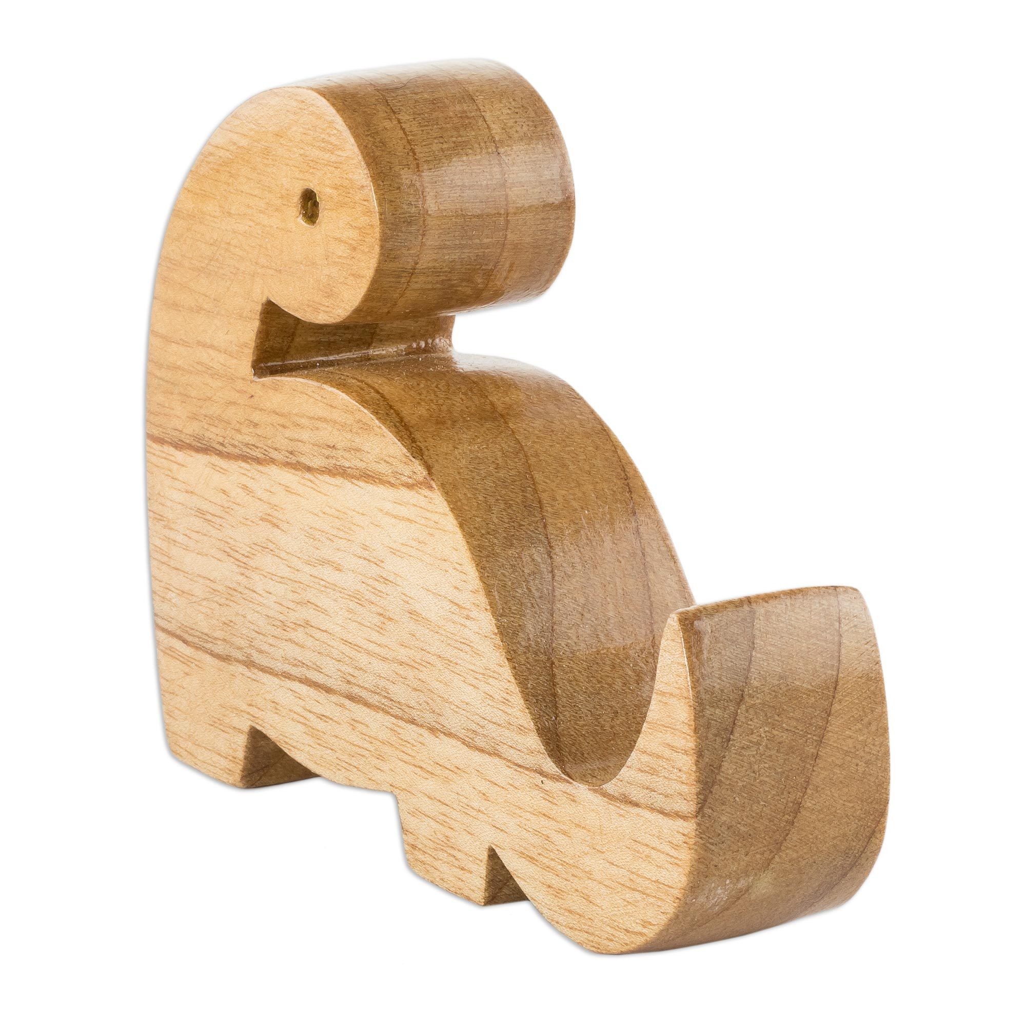 Cedar Wood Cell Phone Holder - Dino in Natural | NOVICA
