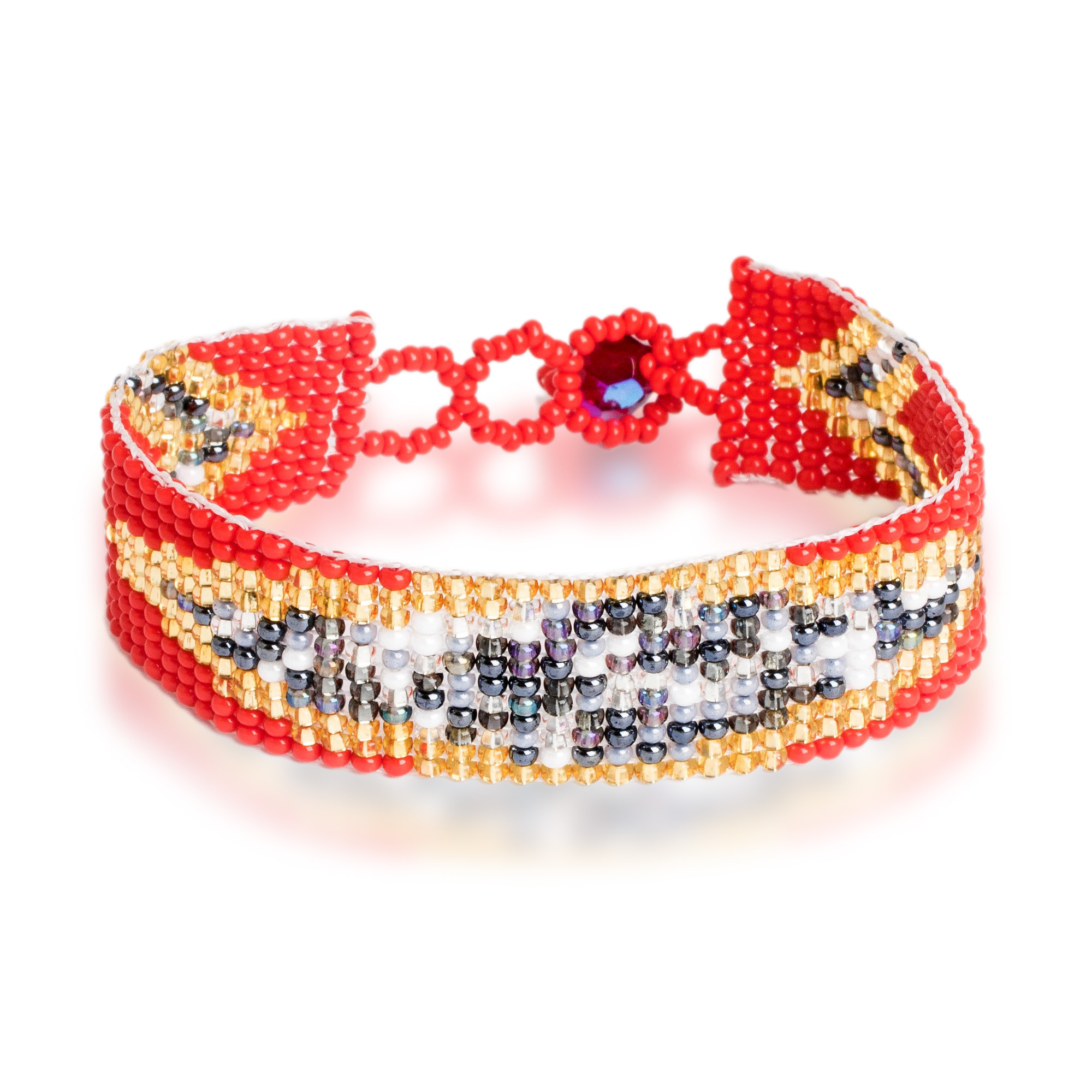 Hand Crafted Glass Beaded Bracelet - Banner in Red | NOVICA