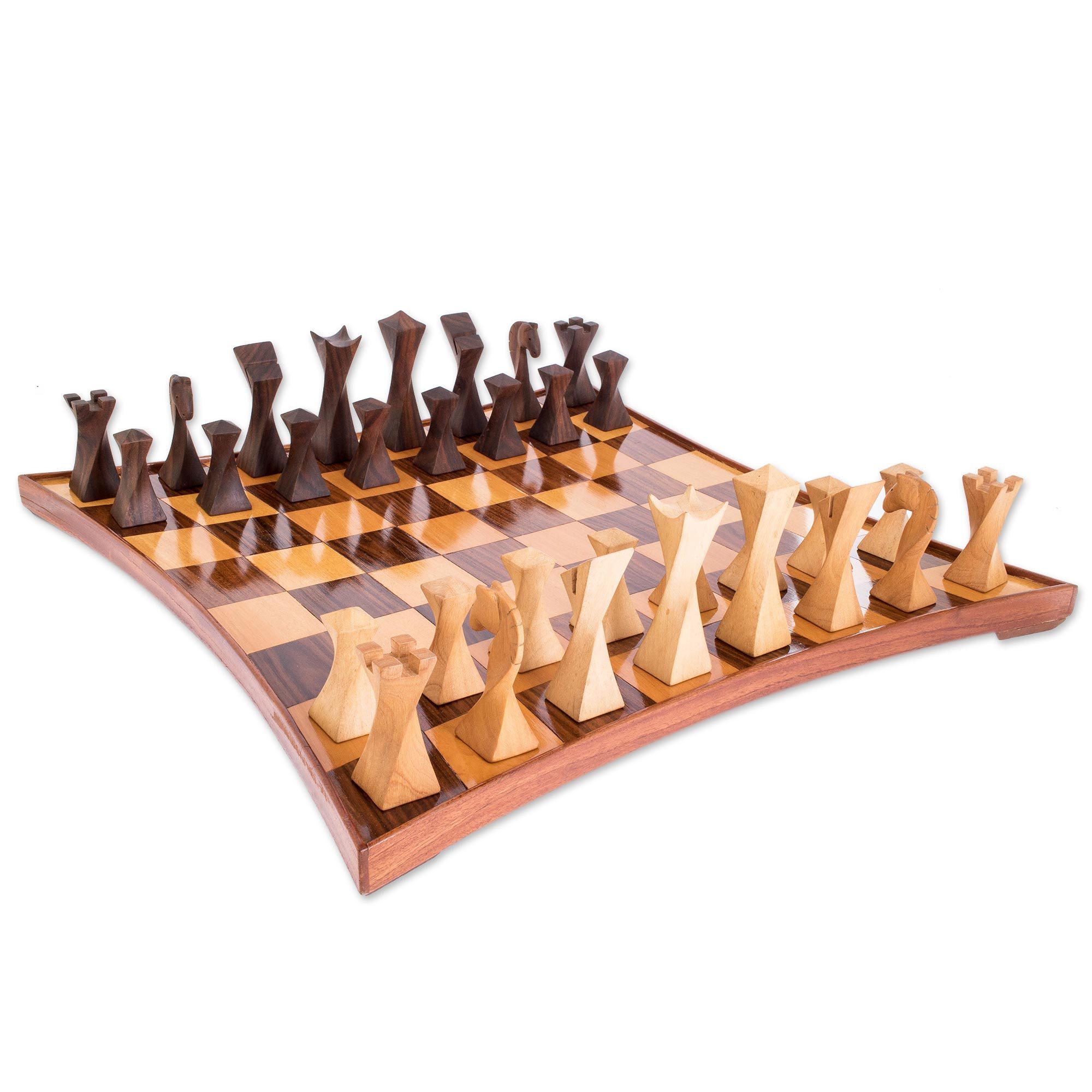 Modern Wood Chess Set - Elegant Diversion | NOVICA
