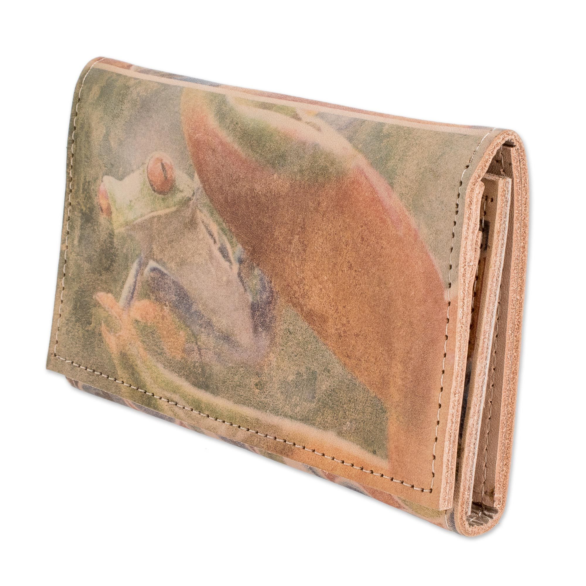Tropical Frog Motif Leather Wallet - Little Frog | NOVICA