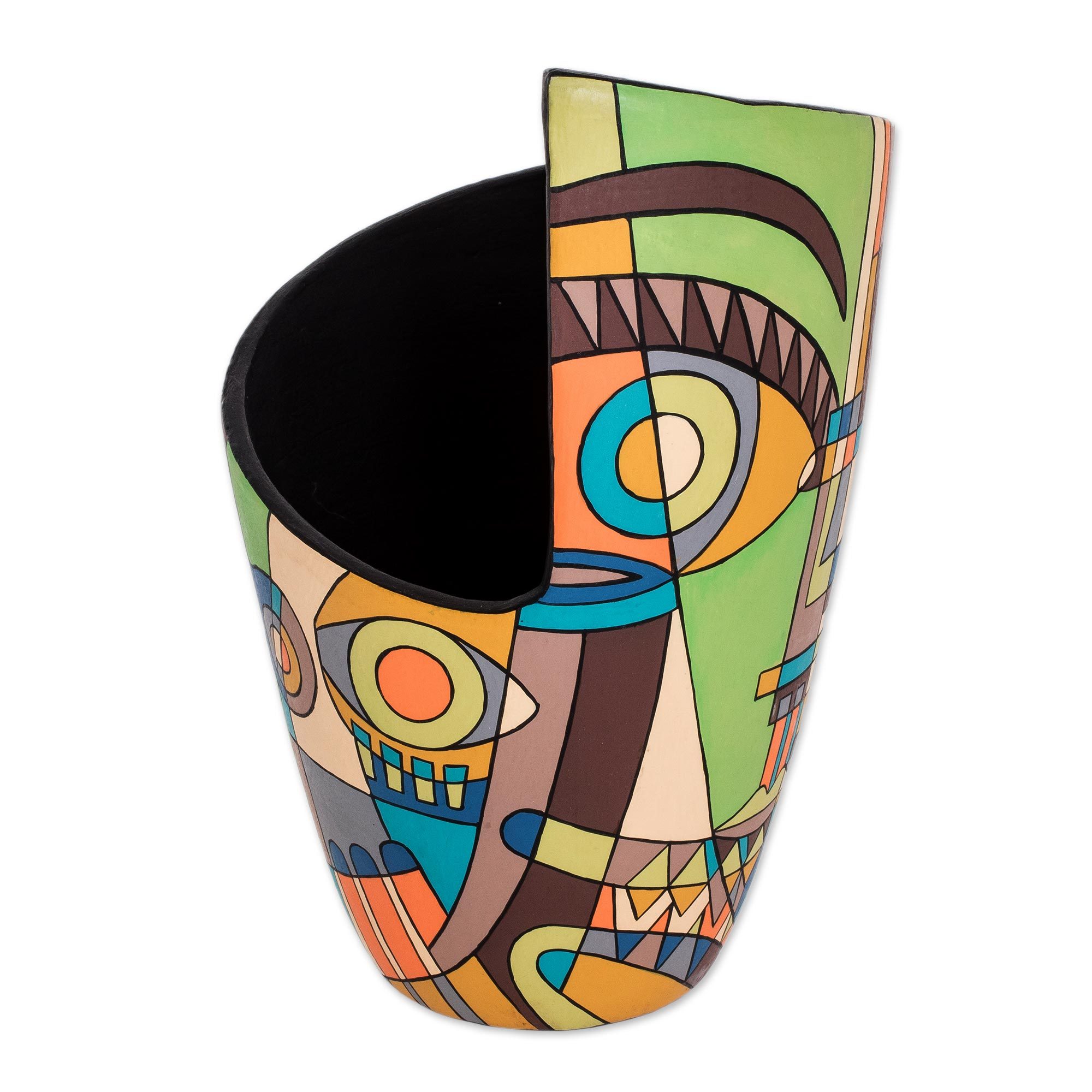 Handmade Decorative Vase with Cubist Design - Asymmetrical | NOVICA