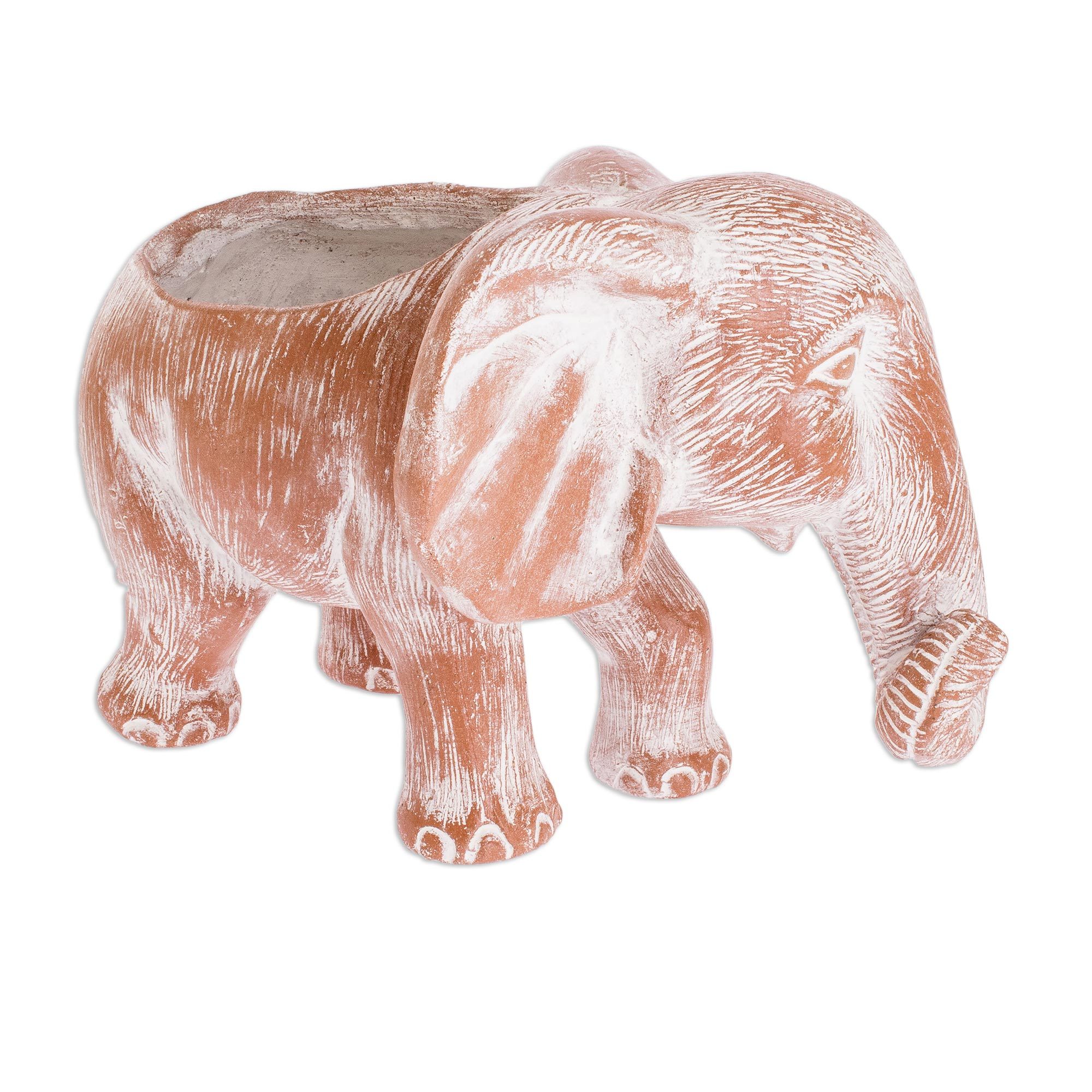 Hand Crafted Elephant Planter - Rustic Elephant in Brown | NOVICA