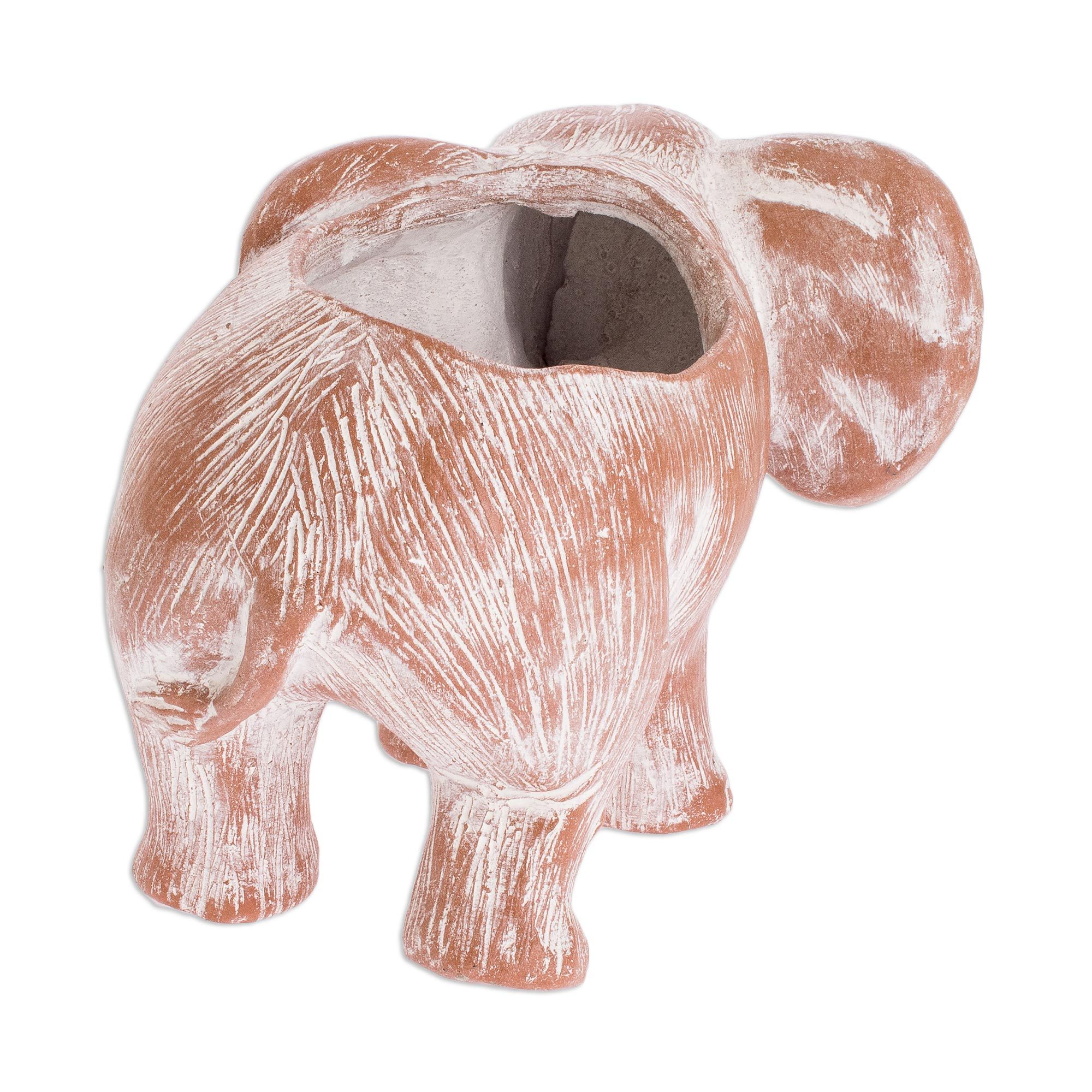 Hand Crafted Elephant Planter - Rustic Elephant in Brown | NOVICA