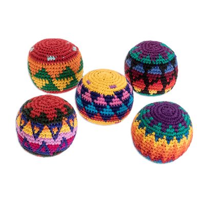 Crocheted Cotton Hacky Sacks (Set of 5) - Freestyle | NOVICA