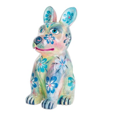 Pastel Wood Corgi Sculpture - Welsh Corgi | NOVICA