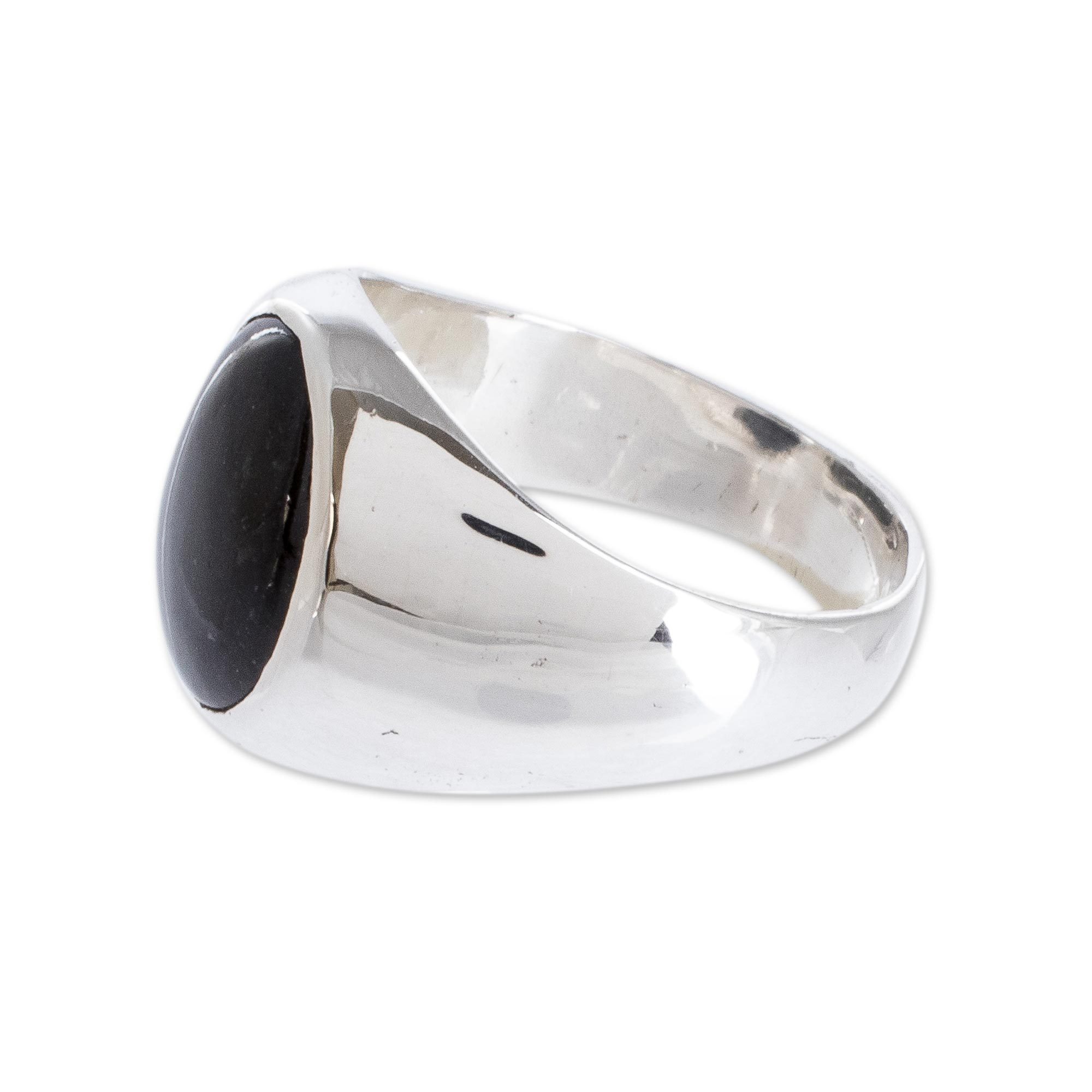 Black Jade Men's Ring - Justice in Black | NOVICA