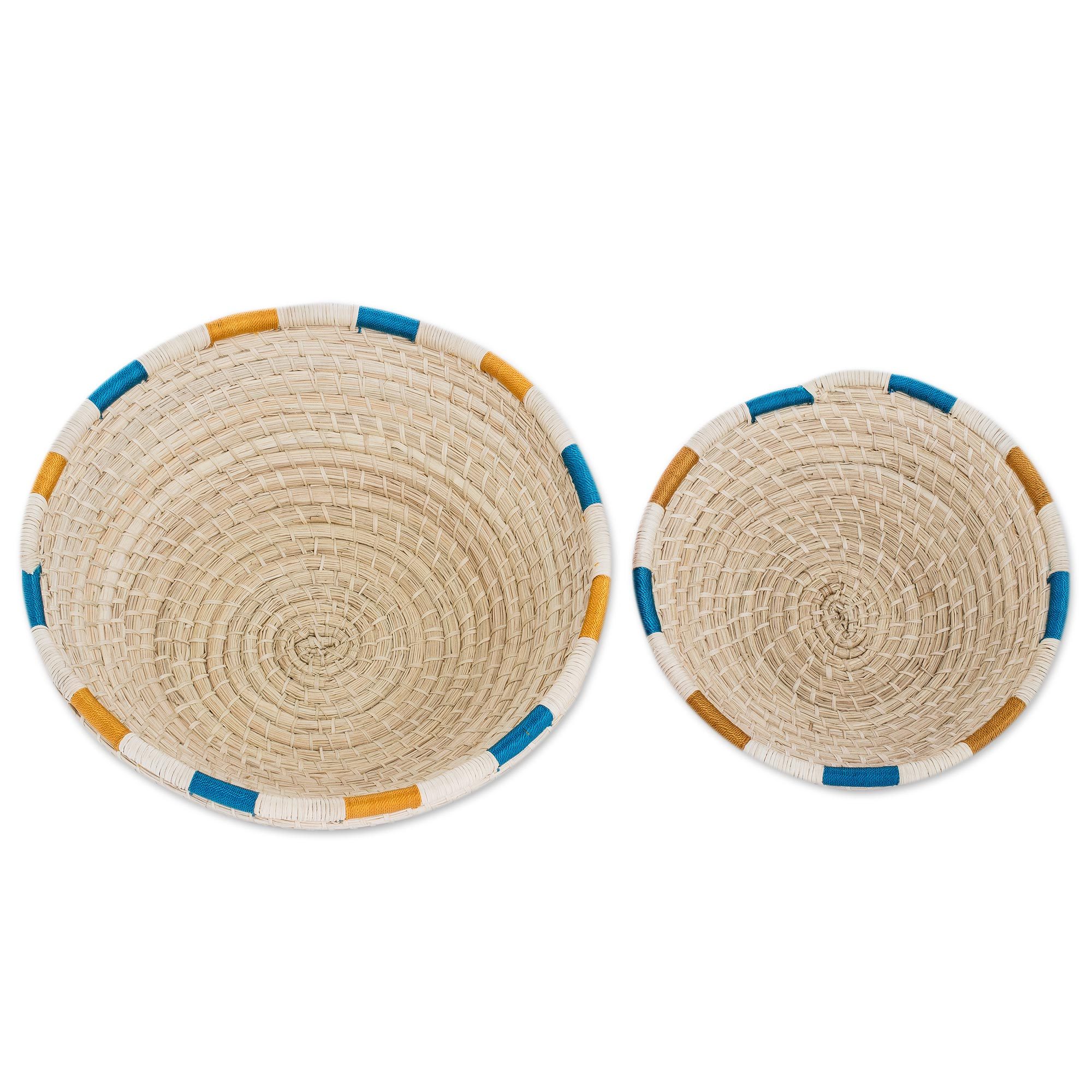 Natural Palm Fiber Coiled Baskets from Nicaragua (Pair) - Coiled ...