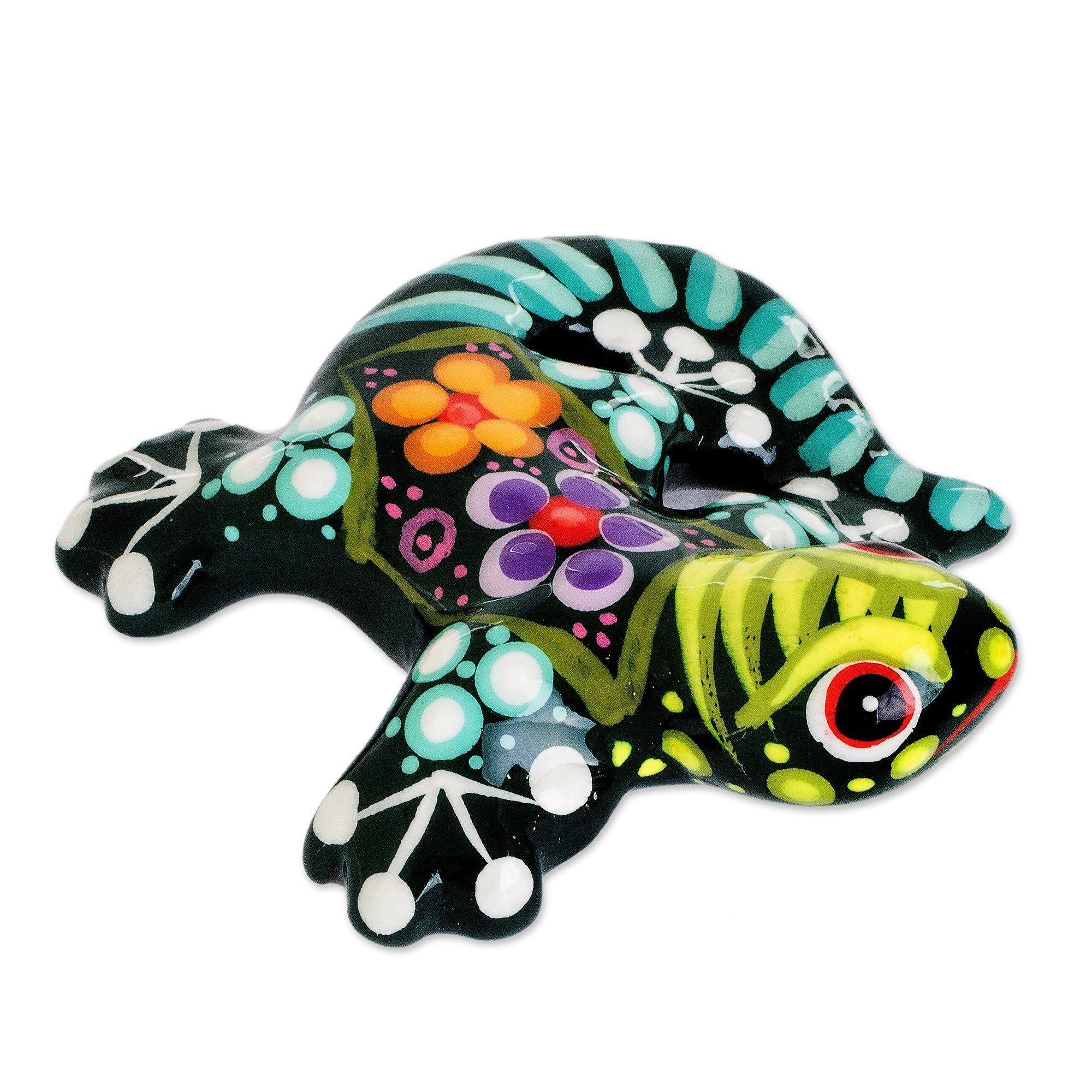 Costa Rican Hand Painted Tiny Floral Ceramic Gecko Figurine - Tiny ...