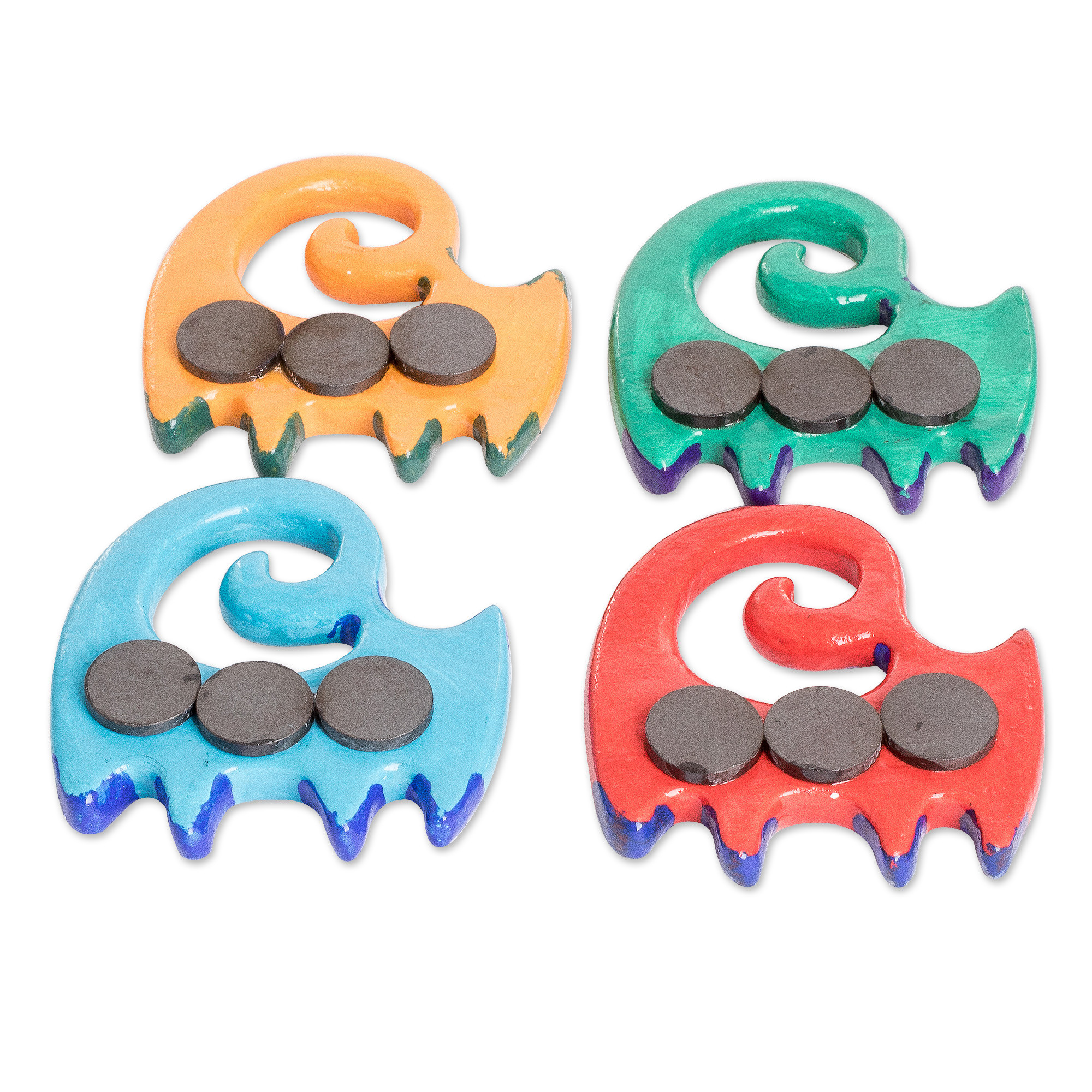 Set of 4 Handcrafted Ceramic Magnets with Colorful Cats - Hypnotic Cats ...