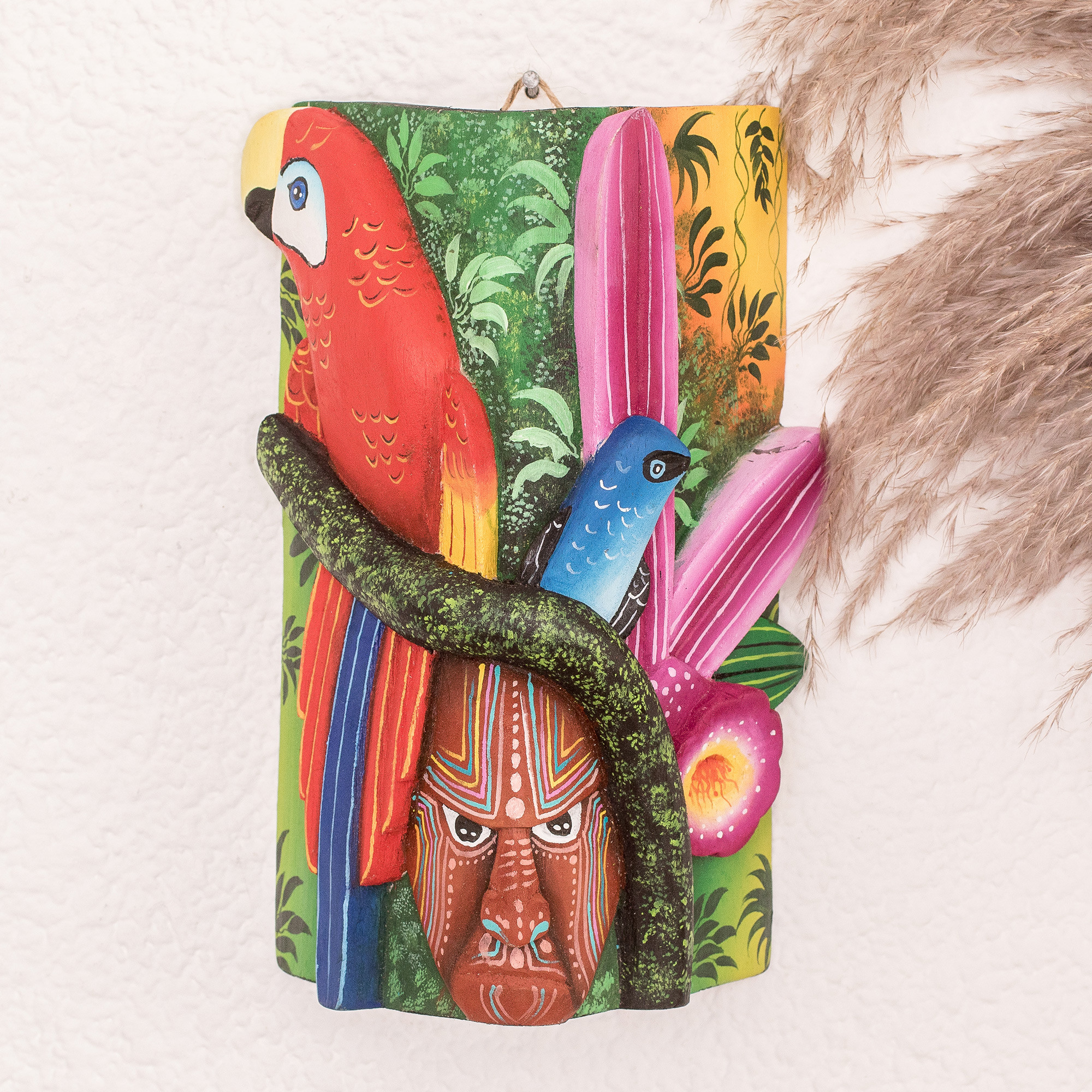 Costa Rican Traditional Balsa Wood Mask of Warrior & Macaw - Boruca ...