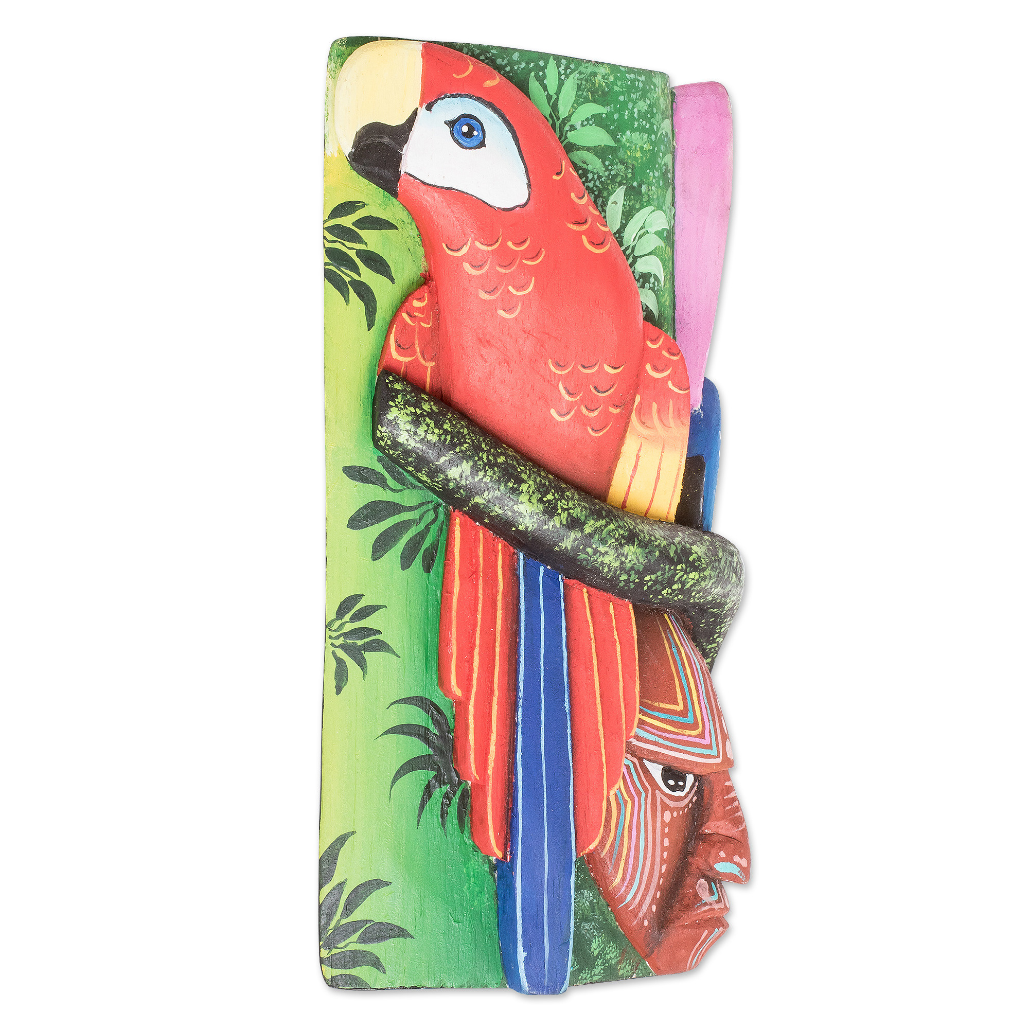 Costa Rican Traditional Balsa Wood Mask of Warrior & Macaw - Boruca ...