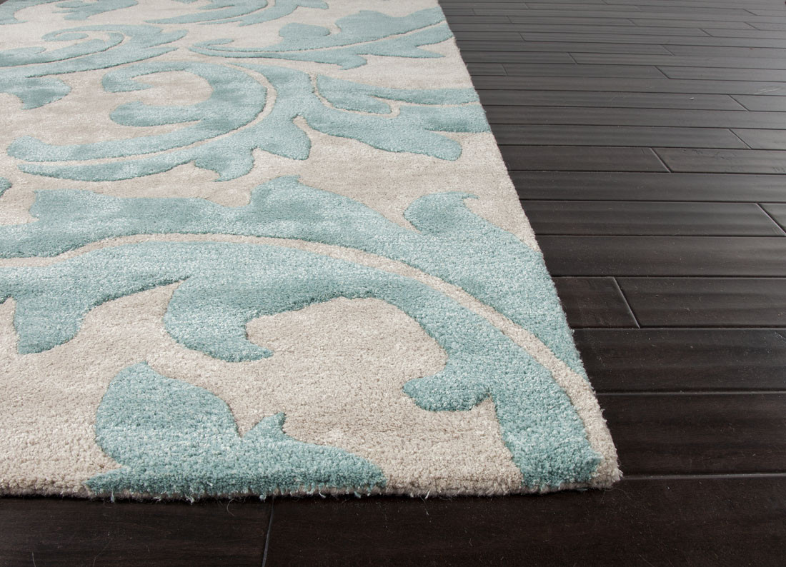 Transitional Floral Ivory/Aqua Wool Blend Area Rug - Parisian Scroll ...