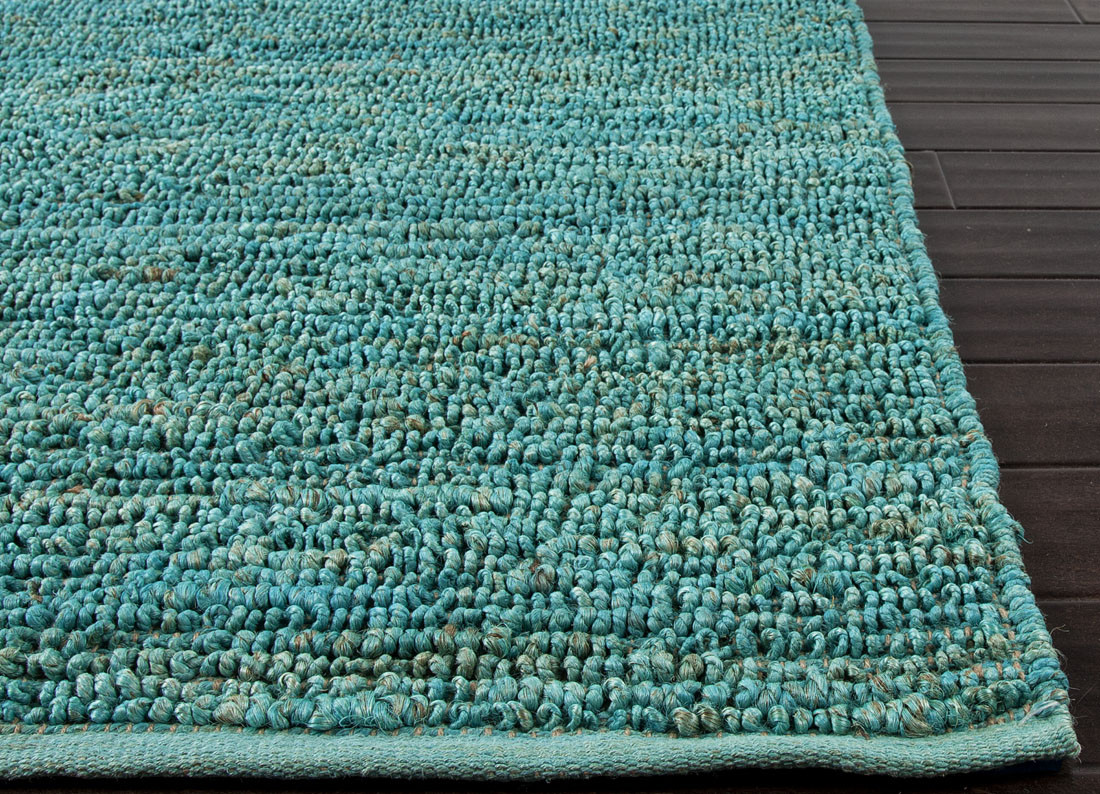 Natural Solid Turquoise Jute Area Rug - Turquoise Loop | NOVICA