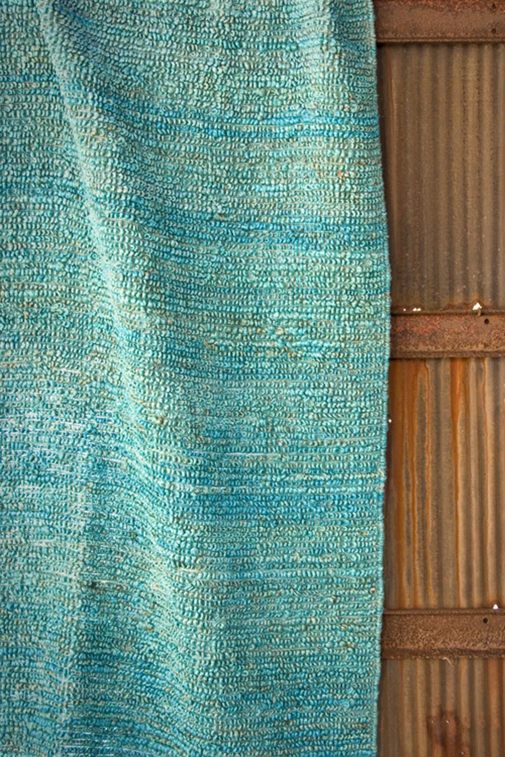 Natural Solid Turquoise Jute Area Rug - Turquoise Loop | NOVICA